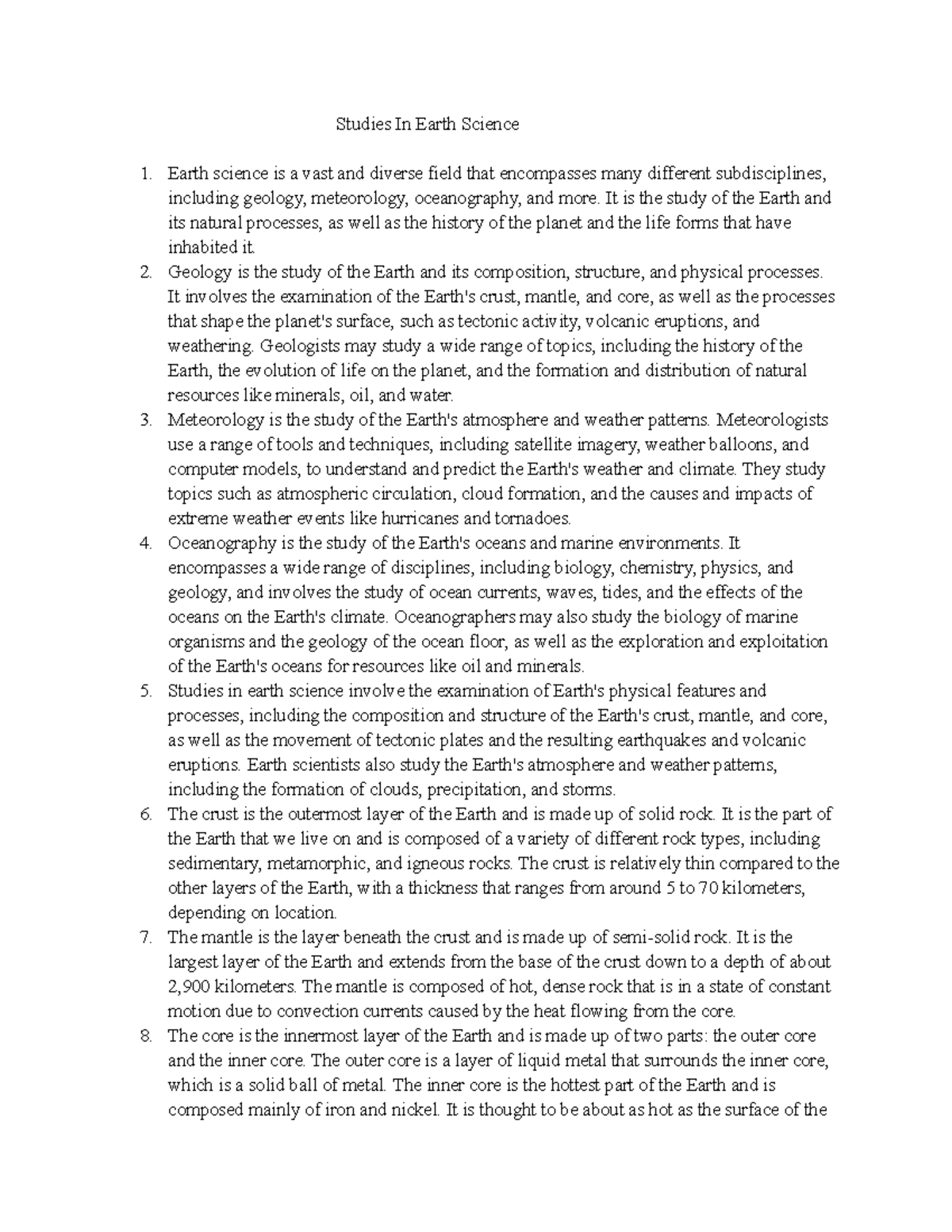 Studies In Earth Science - Studies In Earth Science Earth science is a ...