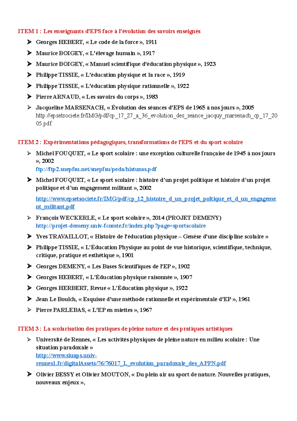 Bibliographie E1 - ITEM 1 : Les enseignants d'EPS face à l'évolution des savoirs enseignés ...