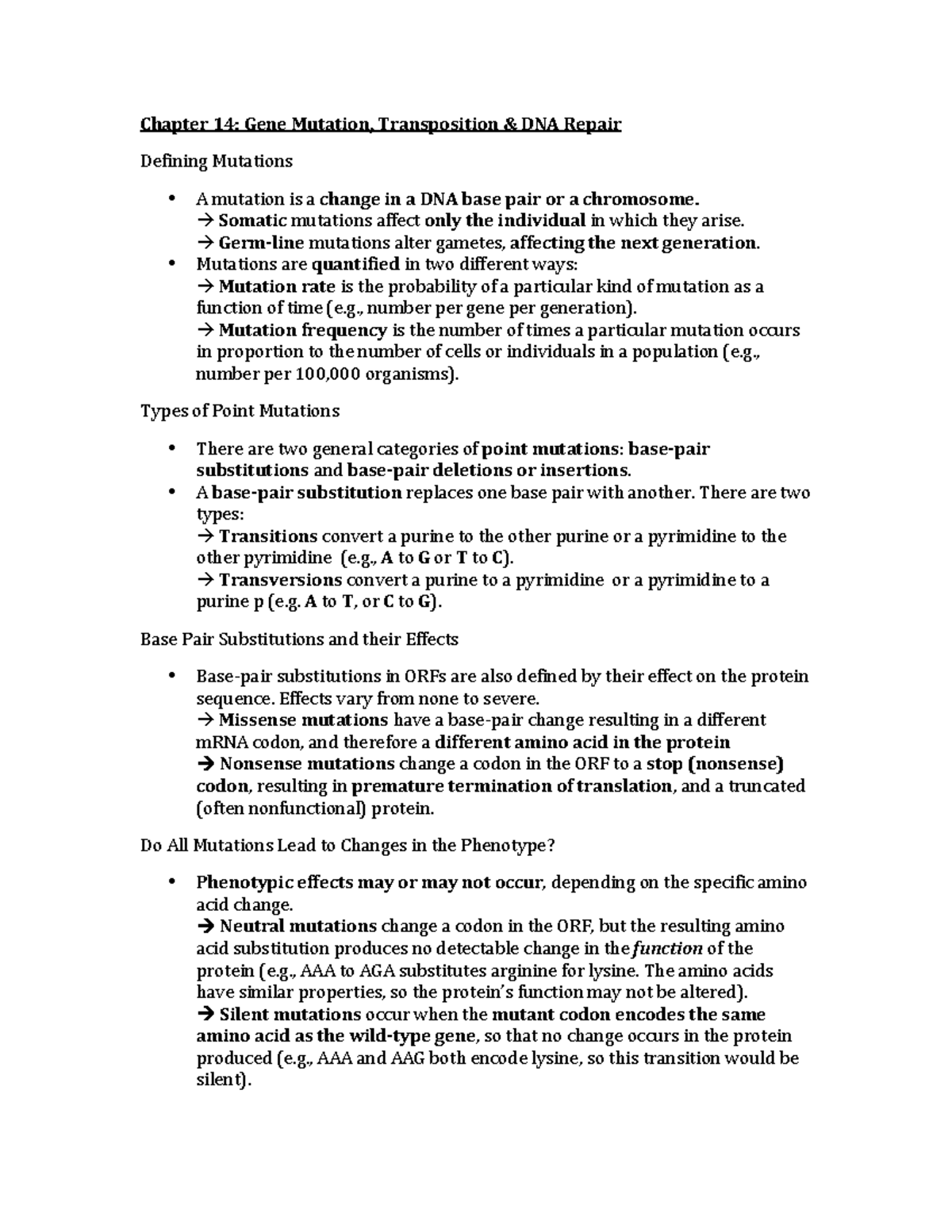Chapter 14 - lecture notes - Chapter 14: Gene Mutation, Transposition ...