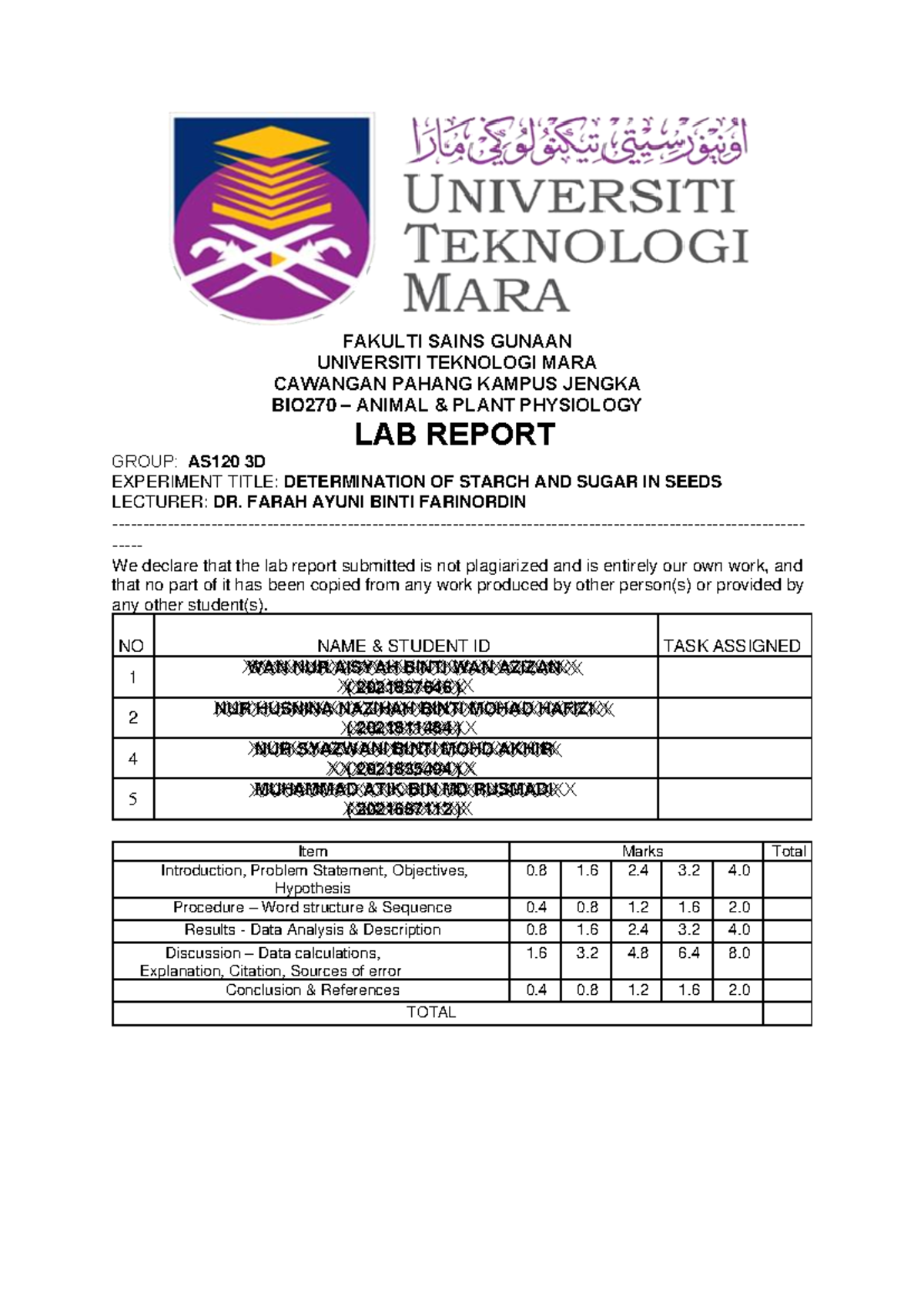 Bio exp starch in seeds - FAKULTI SAINS GUNAAN UNIVERSITI TEKNOLOGI ...