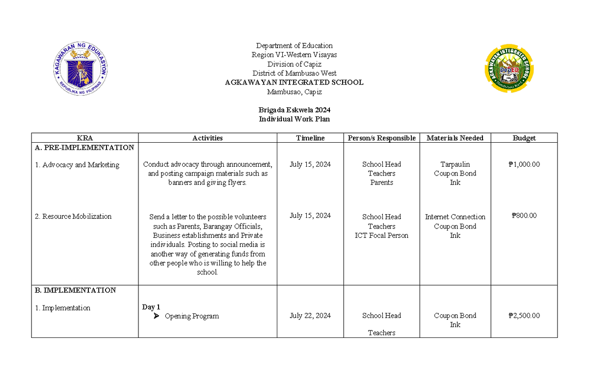 Individual-work-plan - Department of Education Region VI-Western Visayas Division of Capiz ...