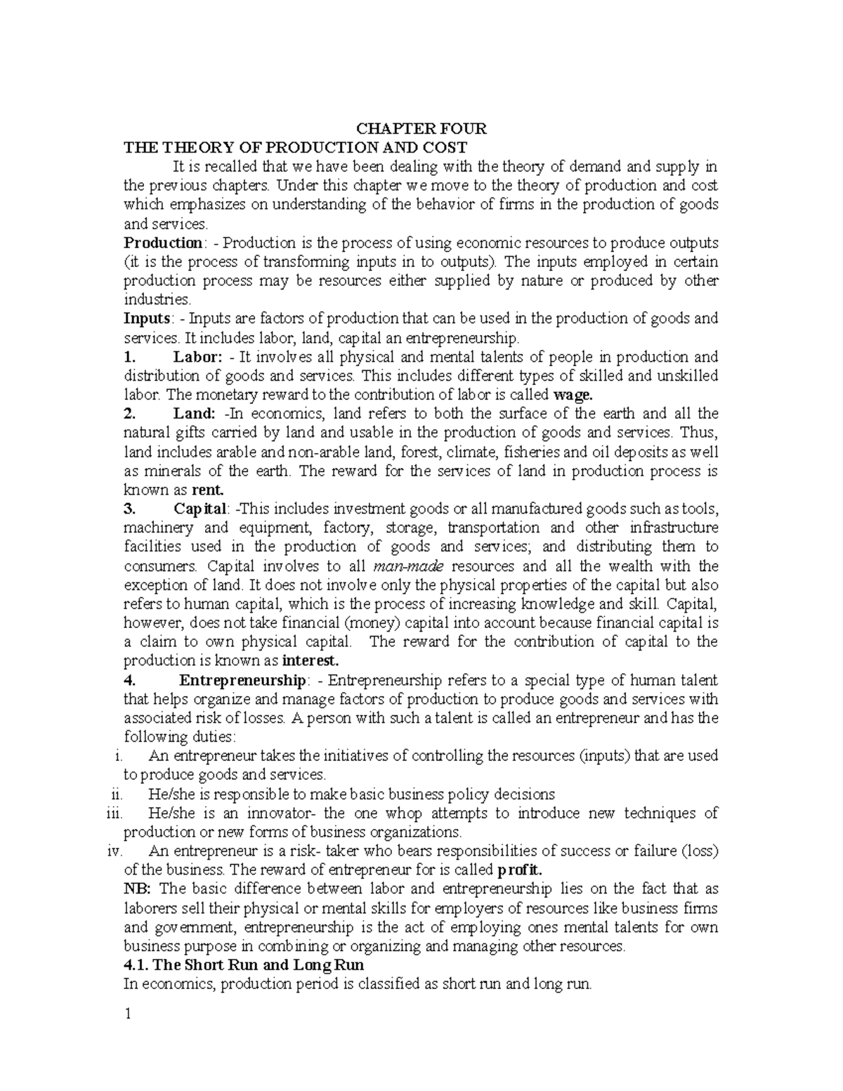 5. chapter 5 theory of production and cost - CHAPTER FOUR THE THEORY OF ...