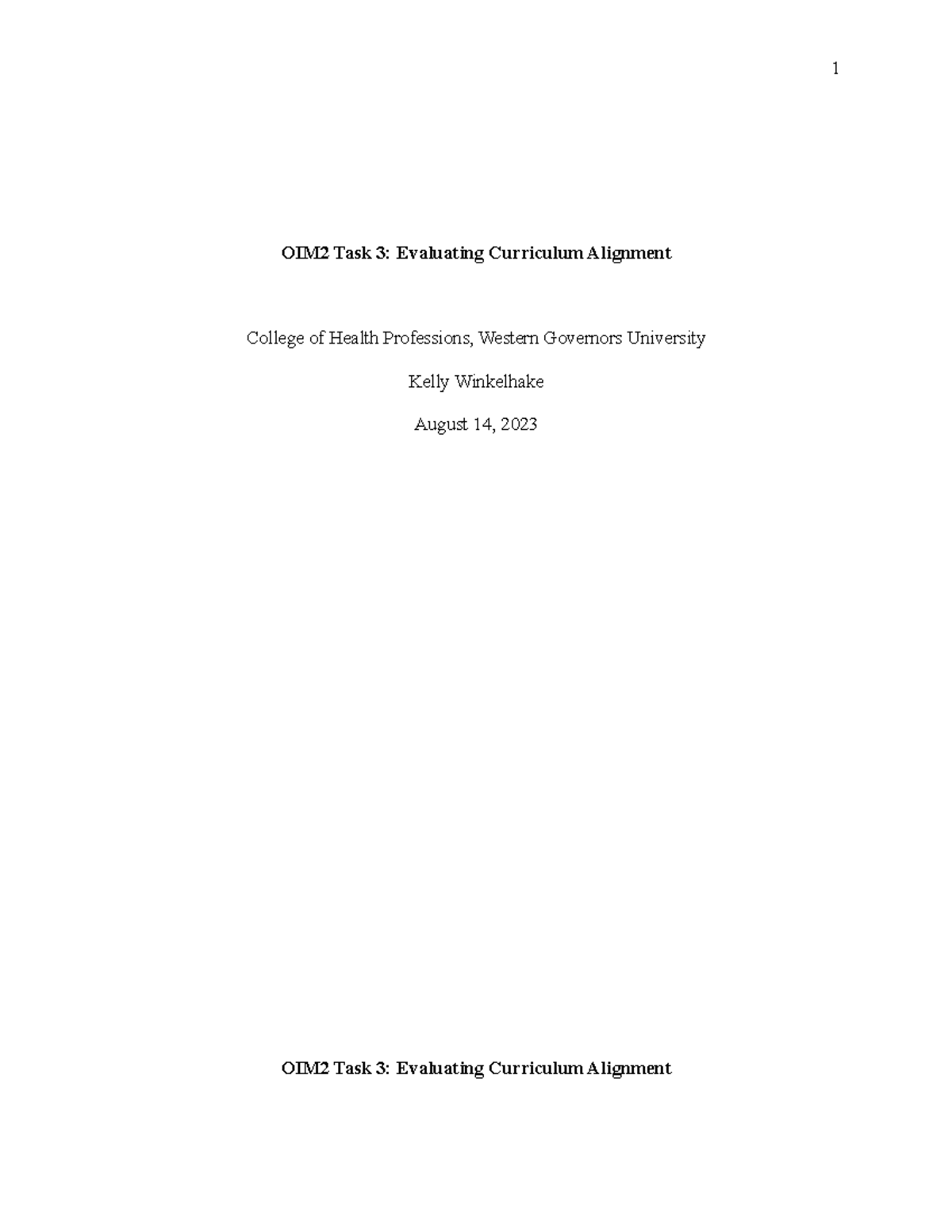 OIM2 Task 3 Evaluating Curriculum Alighnment - OIM2 Task 3: Evaluating Curriculum Alignment ...