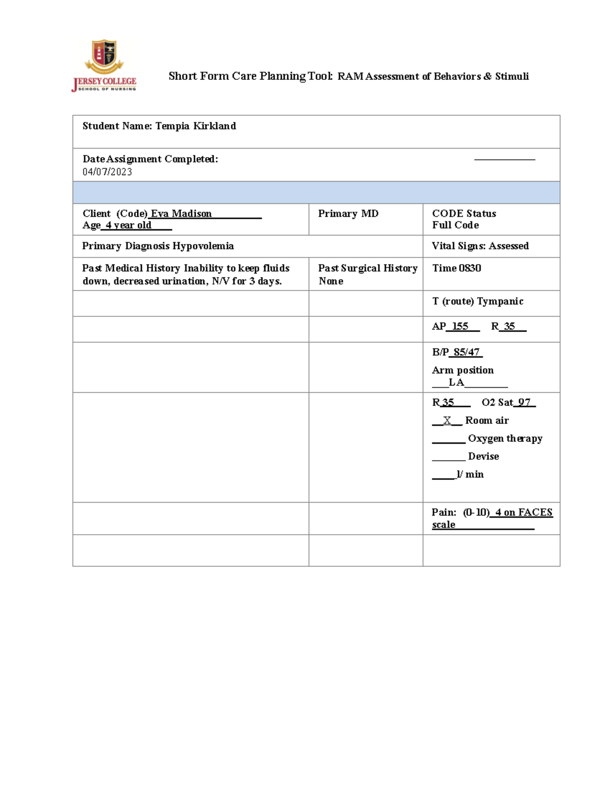 Eva M. Careplan - Short Form Care Planning Tool: RAM Assessment of ...