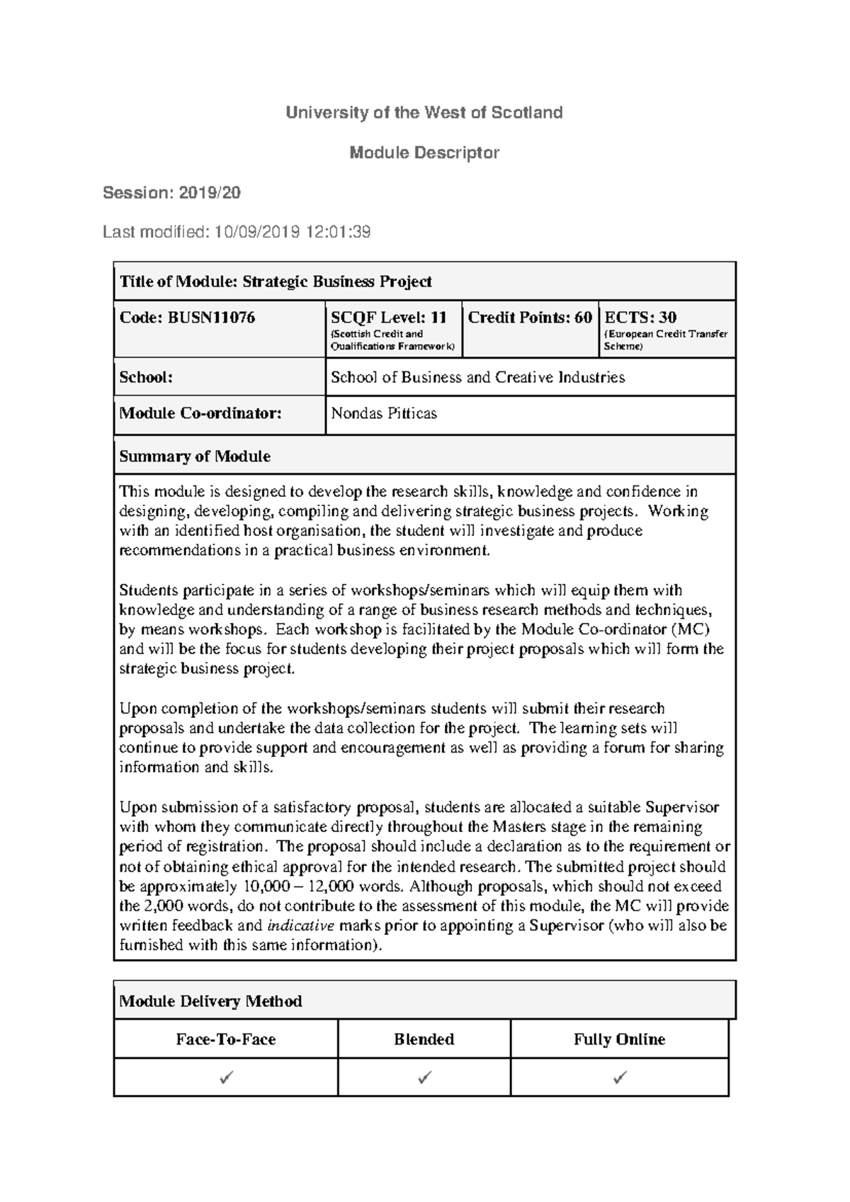 SBP - Module Descriptor - University of the West of Scotland Module ...
