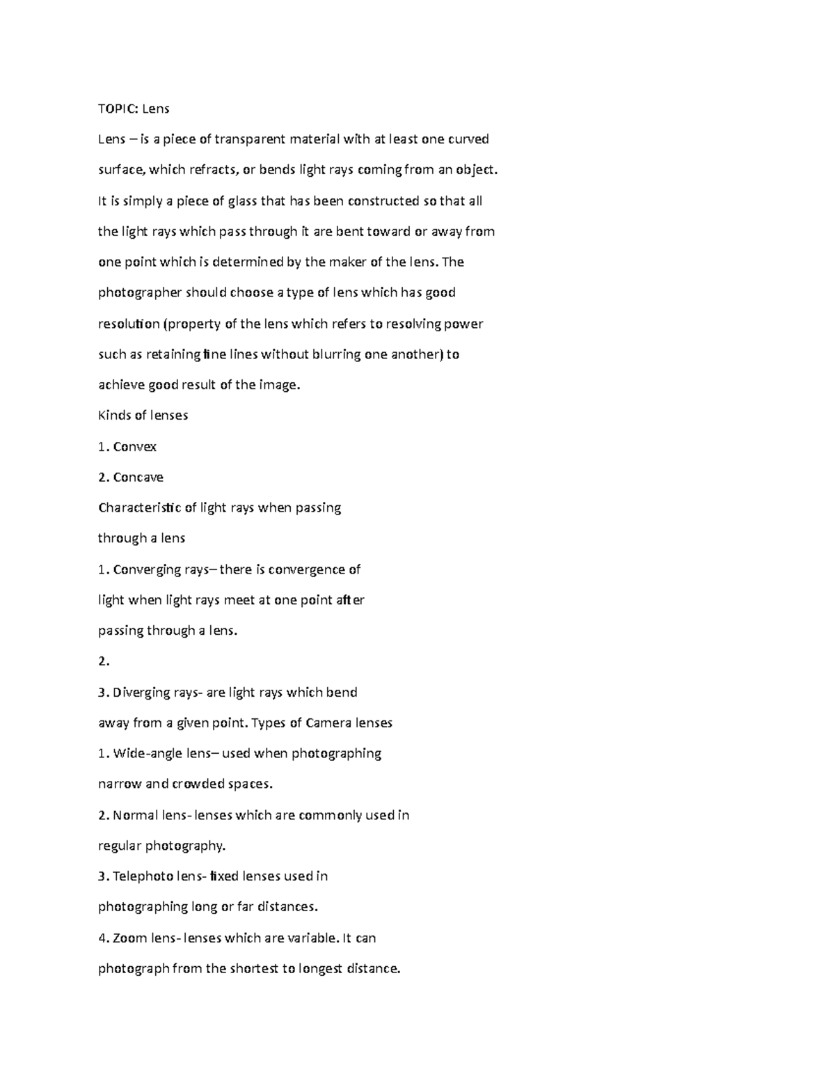 Forensic Photography Notes 7 - TOPIC: Lens Lens – is a piece of ...