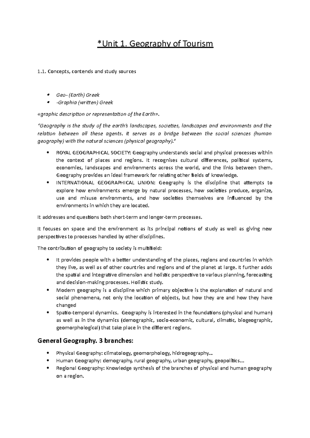 Geography of Tourism - *Unit 1. Geography of Tourism Concepts, contends ...