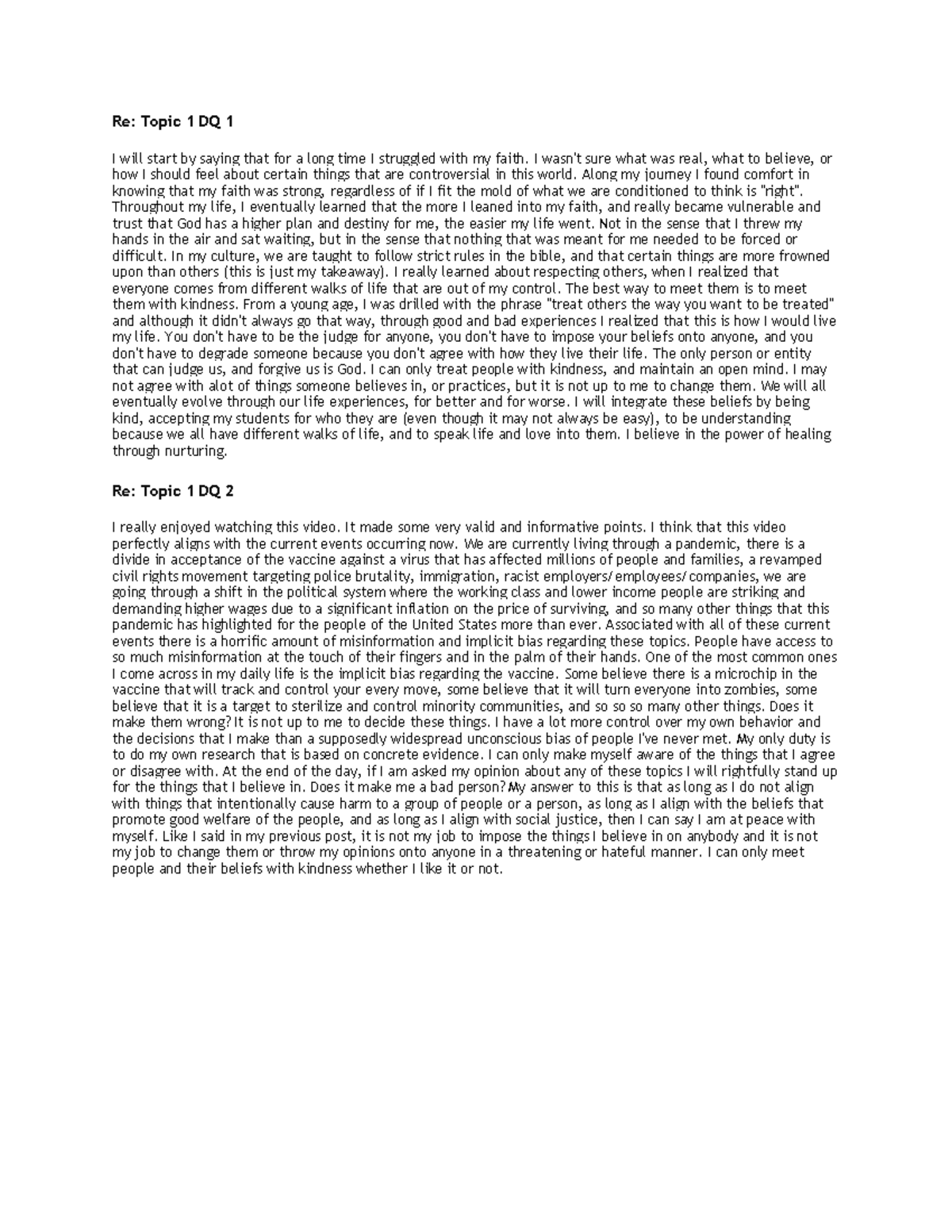 EDU 330 Week 1 DQ - Week 1 Discussion Question Submission - Re: Topic 1 ...