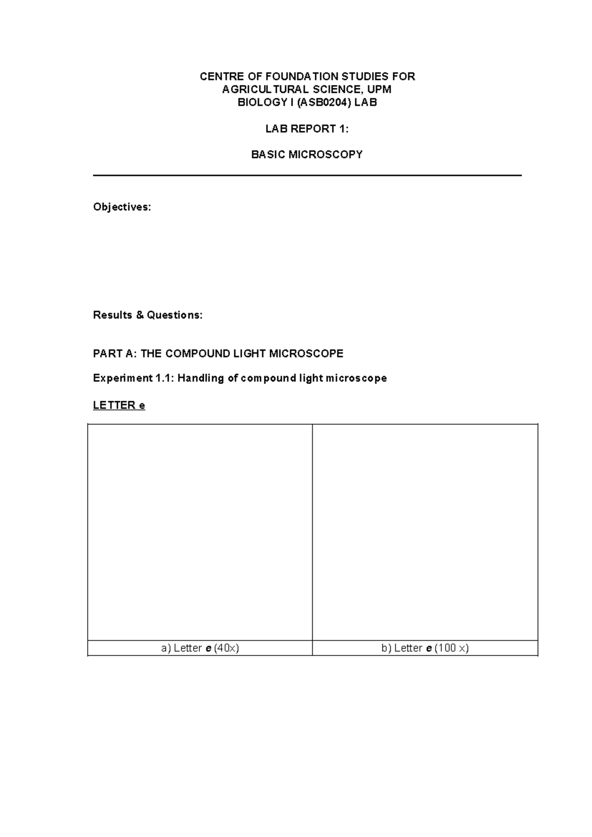 LAB 1 Report template - CENTRE OF FOUNDATION STUDIES FOR AGRICULTURAL ...
