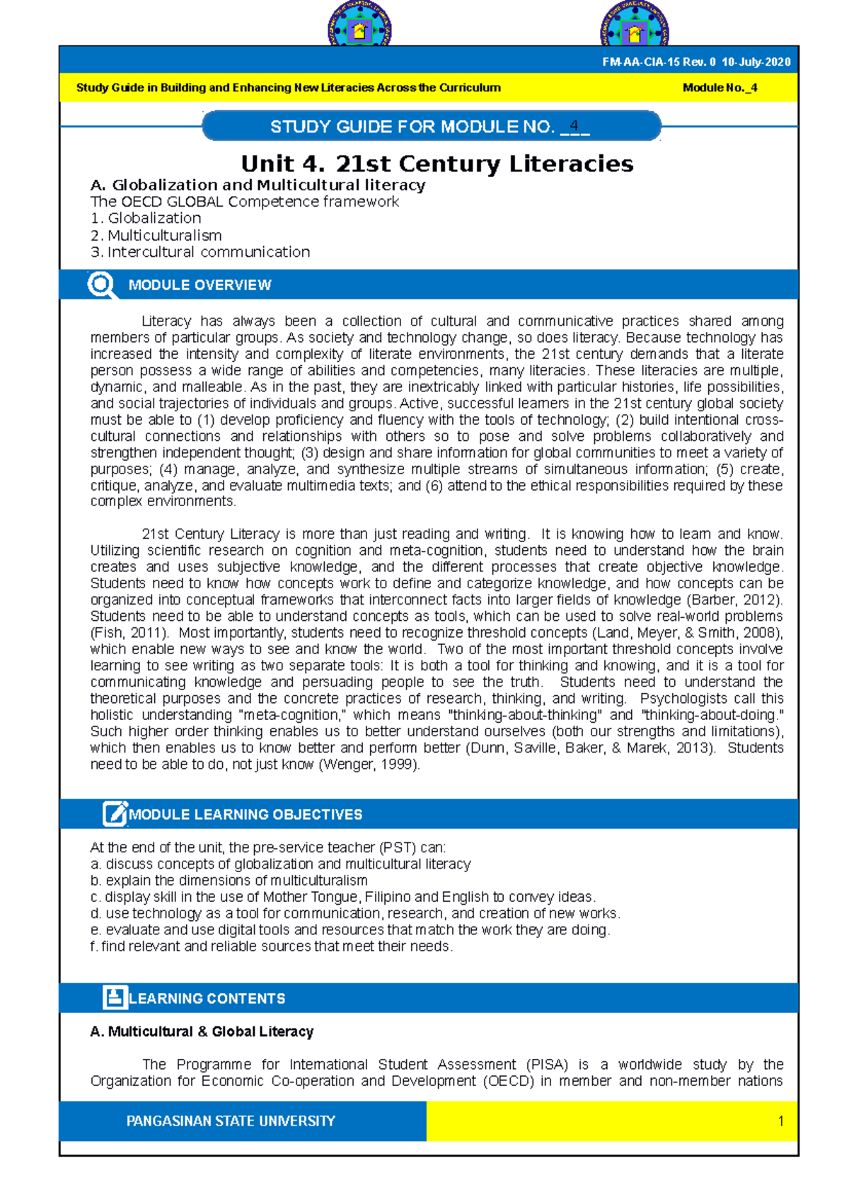 Prof Ed 110 Study Guide 4 - 4 Unit 4. 21st Century Literacies A ...