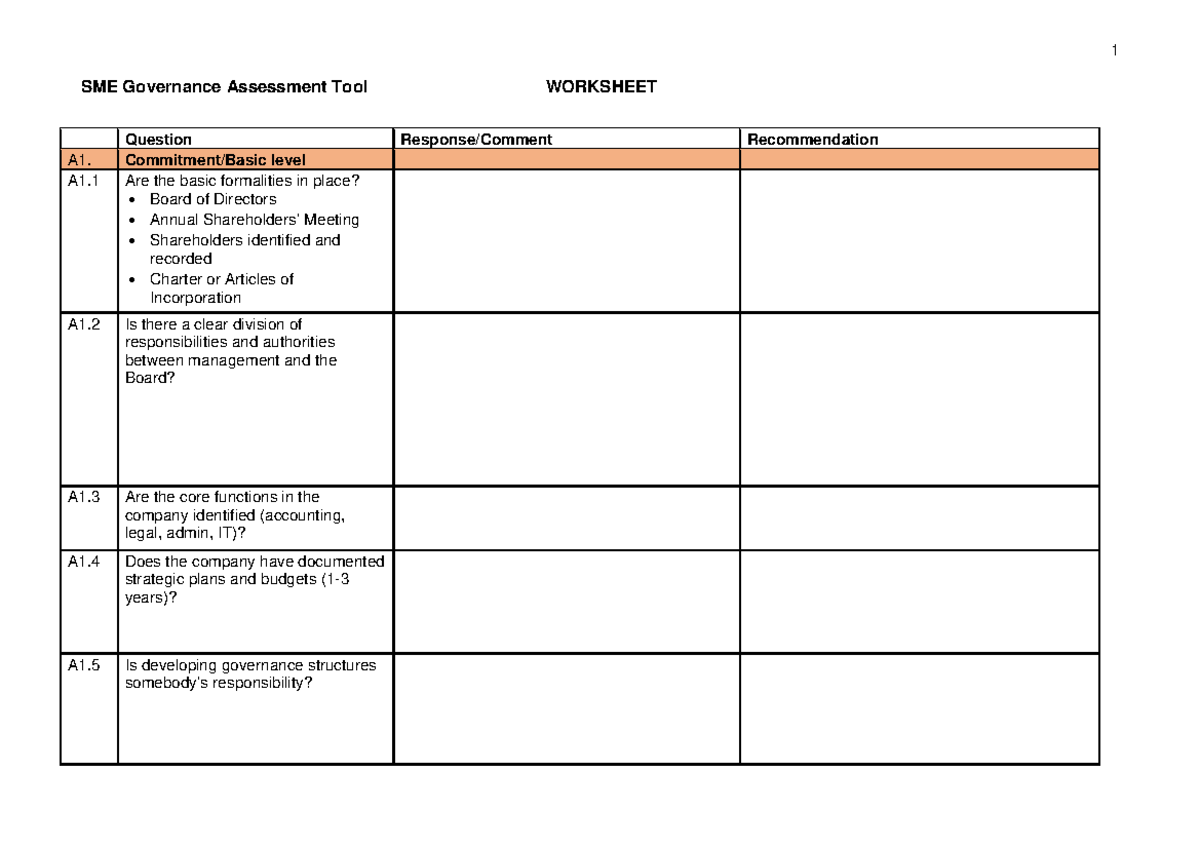 Work Sheet for SME Governance Tool Beta Jun17[96] - SME Governance ...