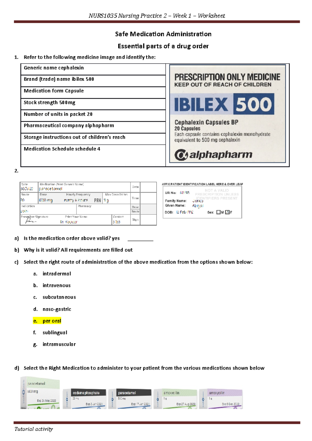 NP2 week 1 worksheet - Safe Medication Administration Essential parts ...
