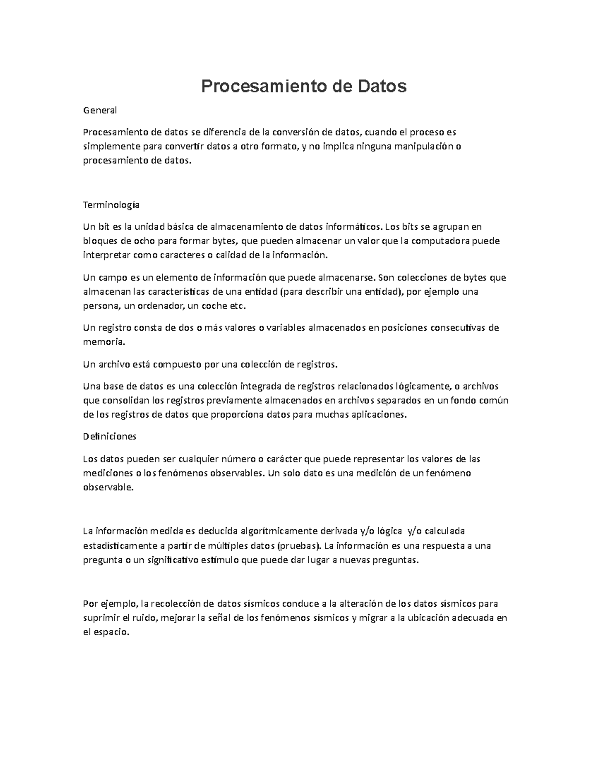 Procesamiento de Datos - Procesamiento de Datos General Procesamiento ...