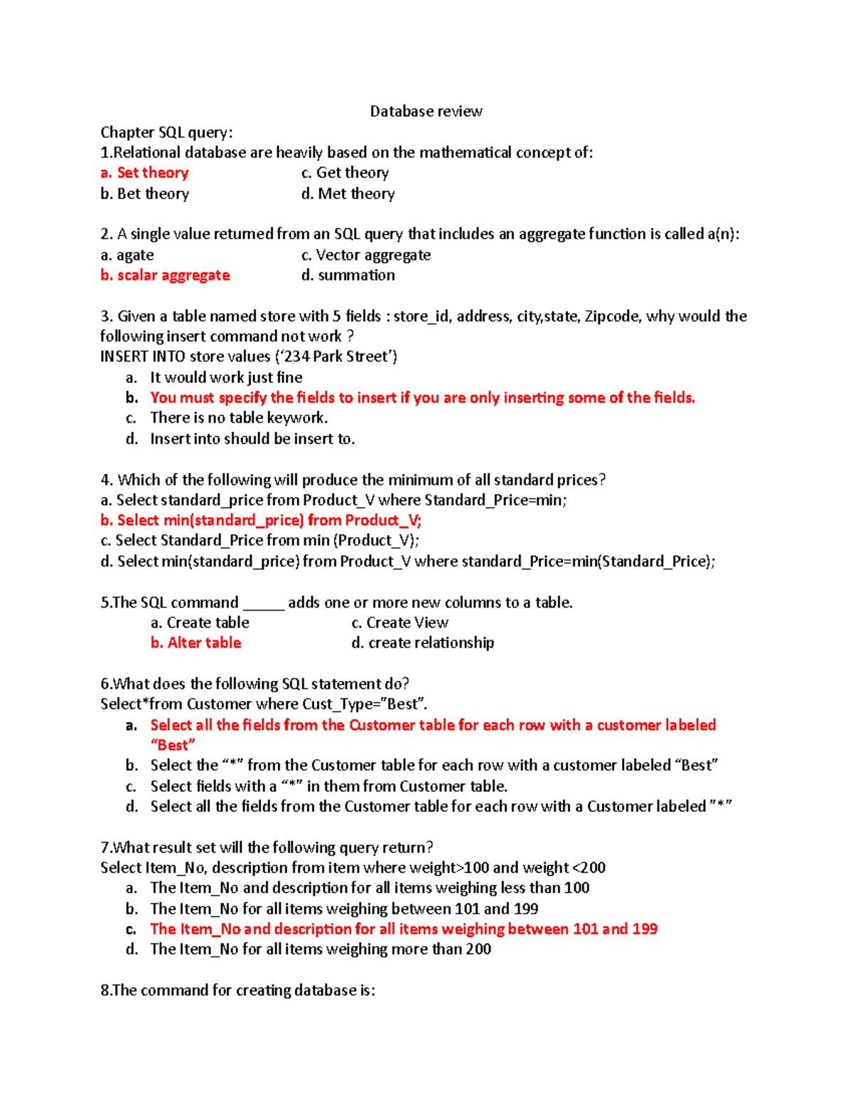 Database review 2 - Some questions about session2 : Introduction of SQL ...