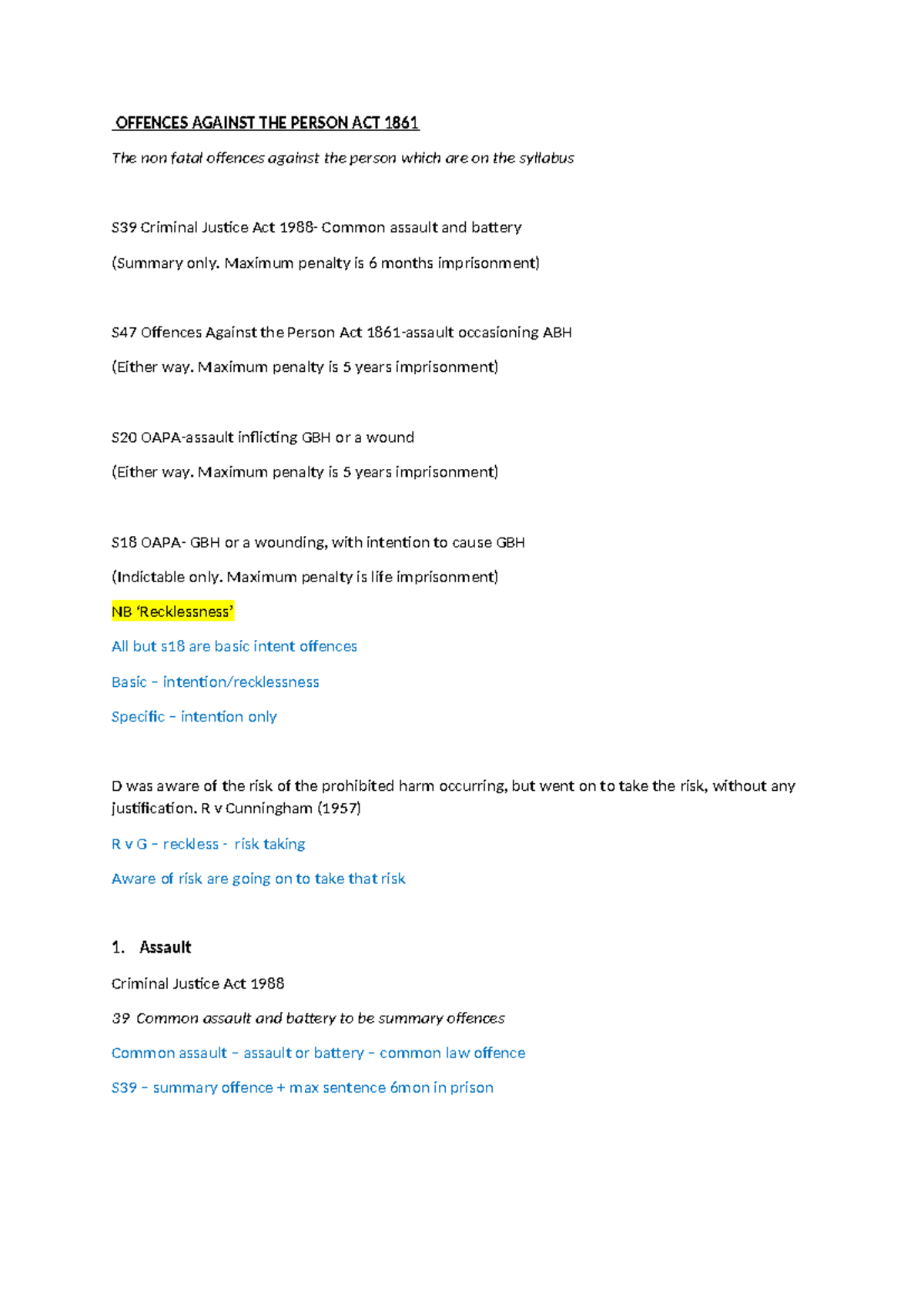 L5 NON Fatal Offences Against THE Person - OFFENCES AGAINST THE PERSON ...