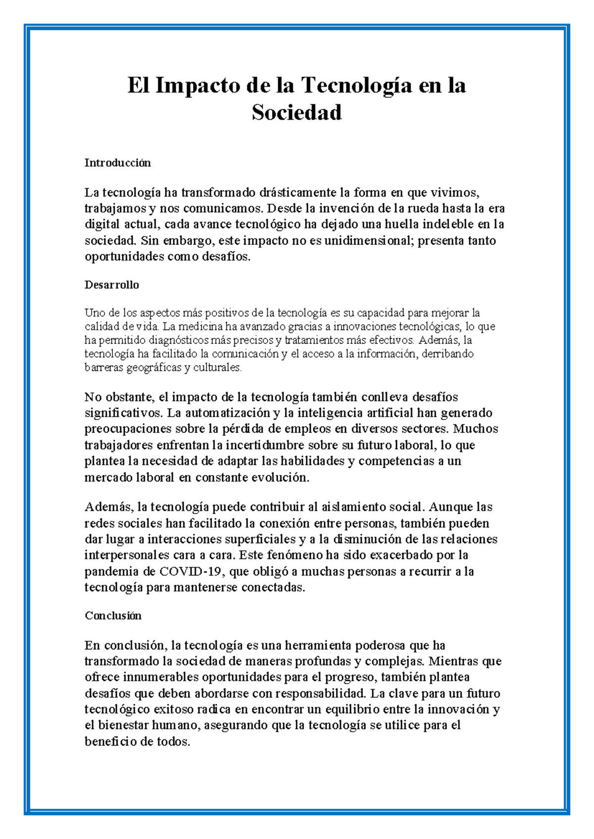 Ensayosel Impacto de la Tecnología en la Sociedad - El Impacto de la ...