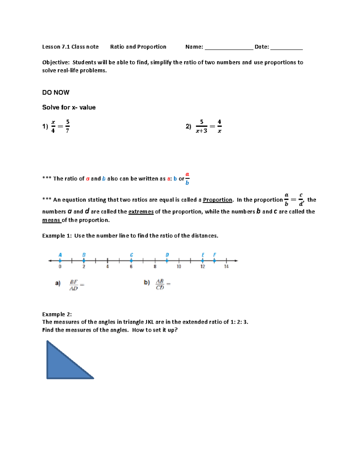 Chapter 7 Proportions and Similarity class notes (homework too ...