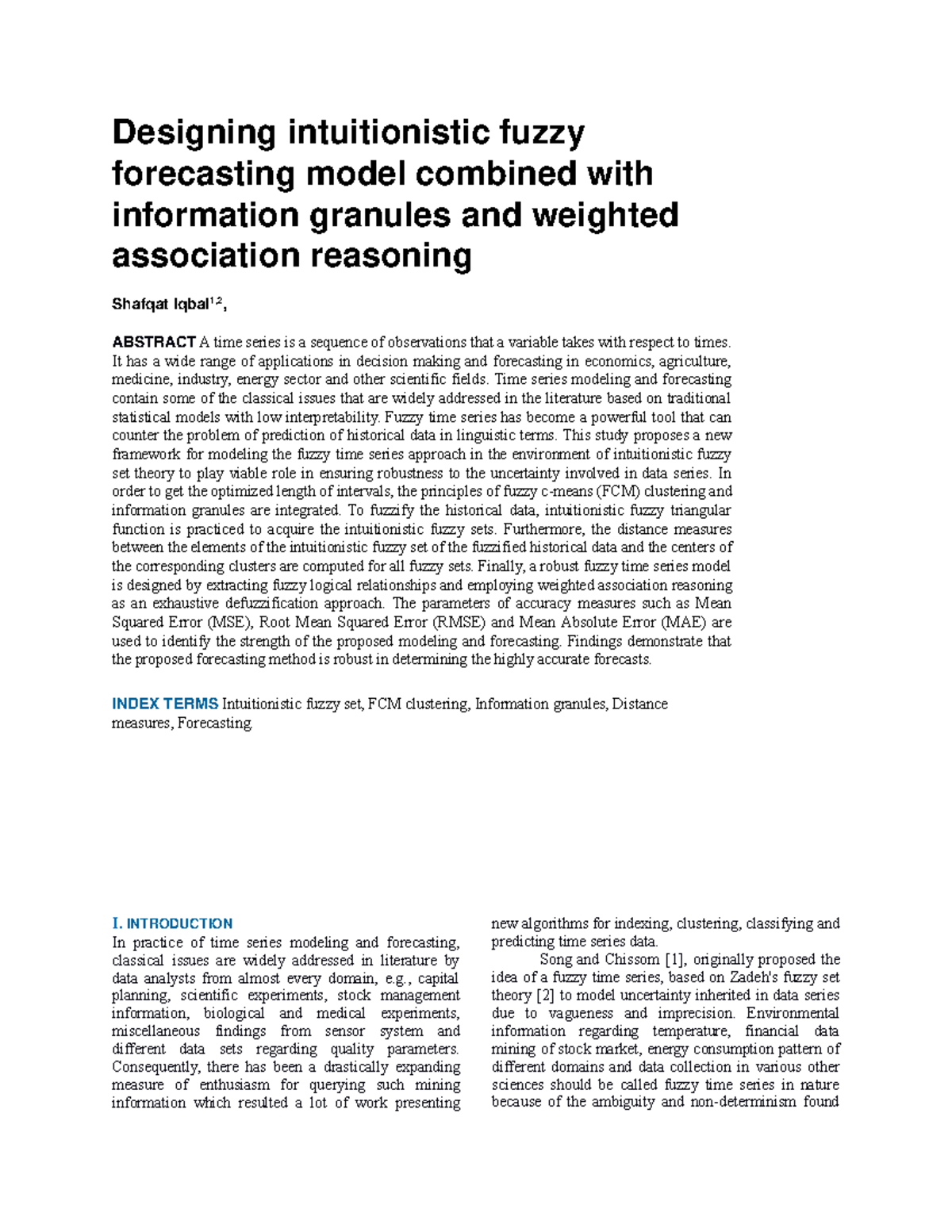 Paper-2021 research paper (analysis) - Designing intuitionistic fuzzy forecasting model combined ...