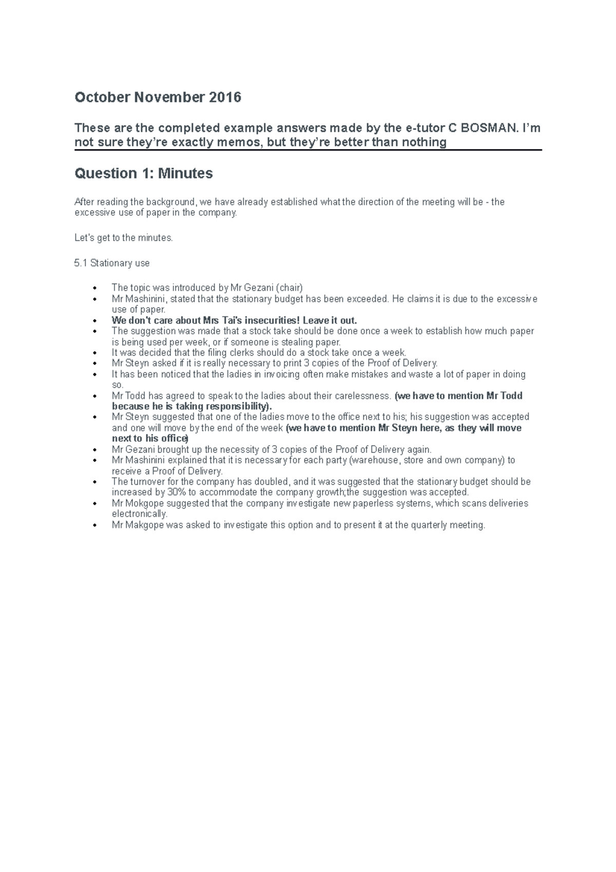 October November 2016 Memo - October November 2016 These are the ...