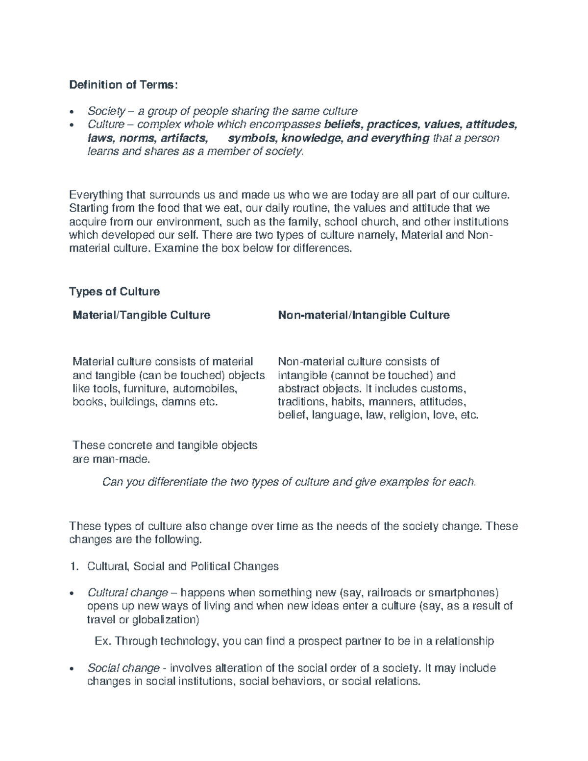 Un Cur L1 - Definition of Terms: Society – a group of people sharing ...