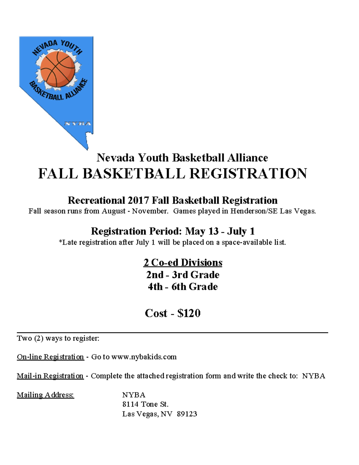 NYBA Registration - Nevada Youth Basketball Alliance FALL BASKETBALL ...