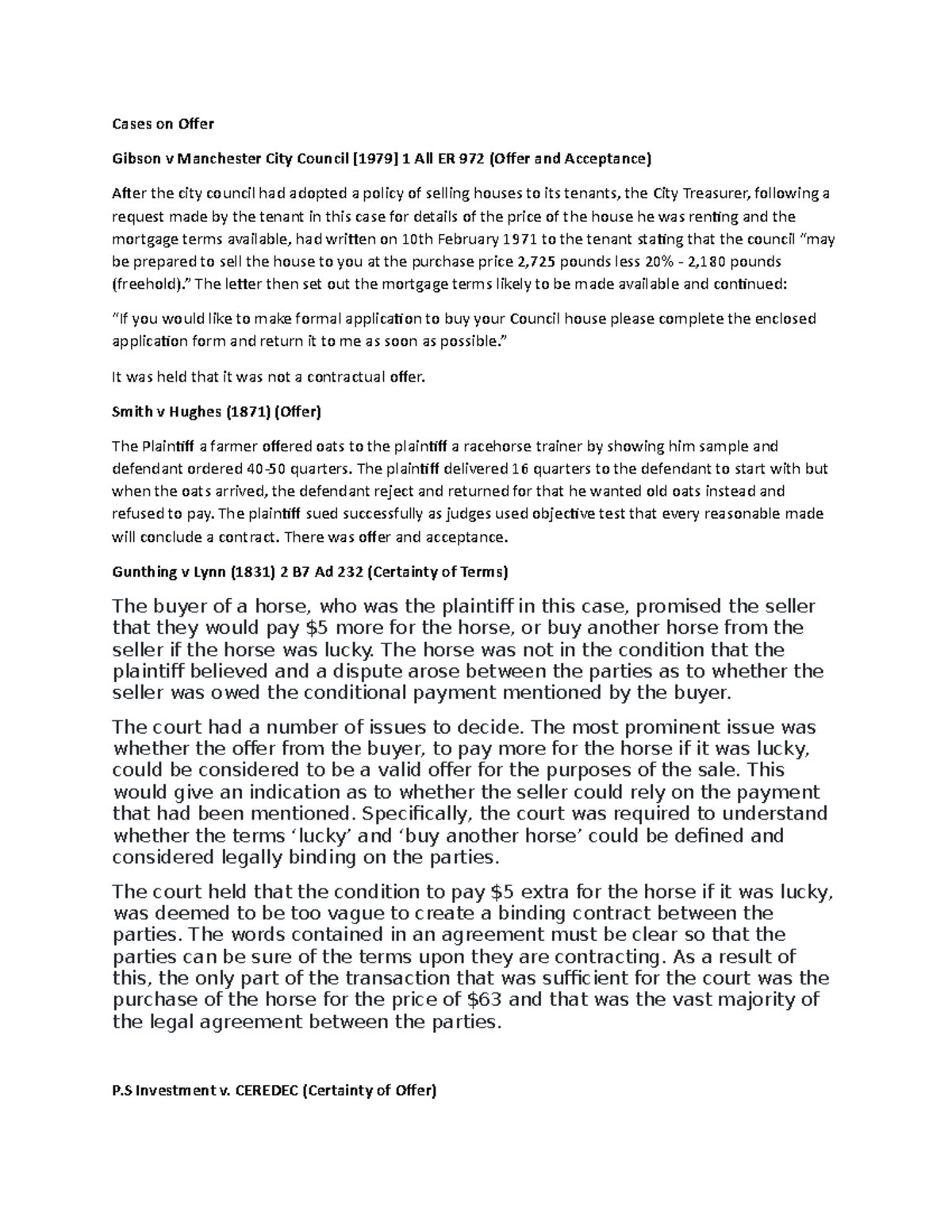 Cases on contract Law - Studocu