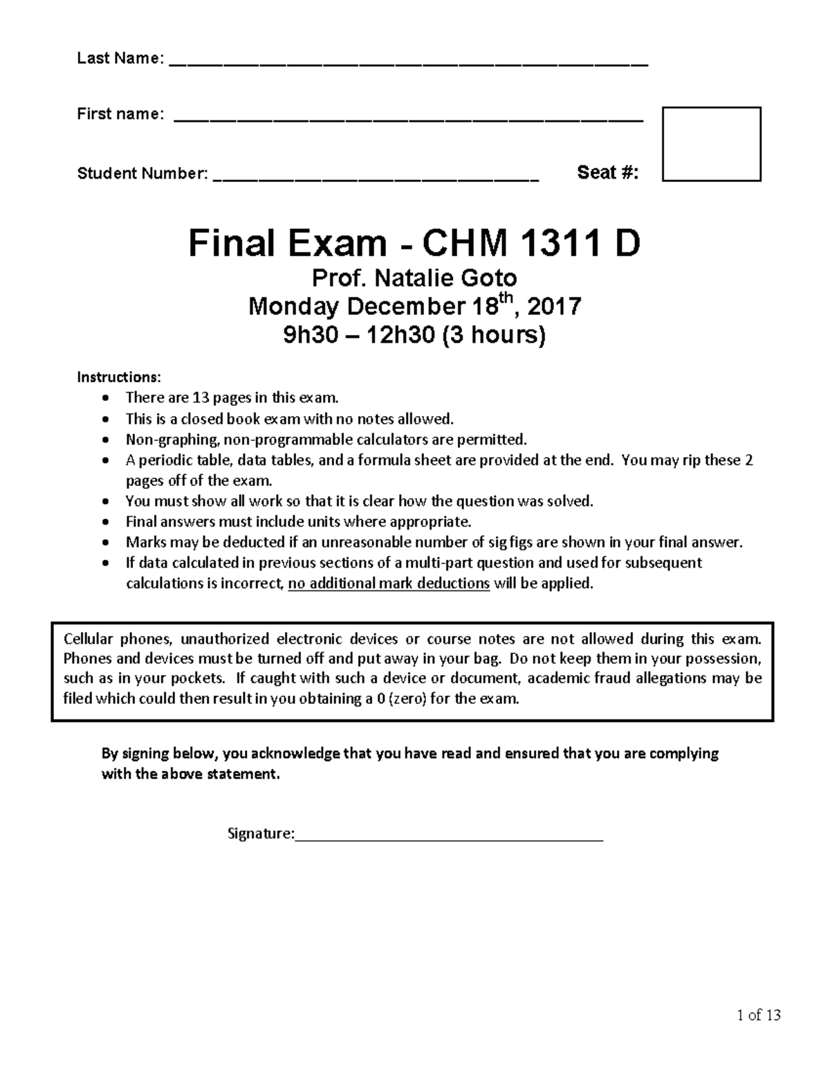 Final exam 2017 solutions - !!!! 1 of 13 Last Name: - Studocu
