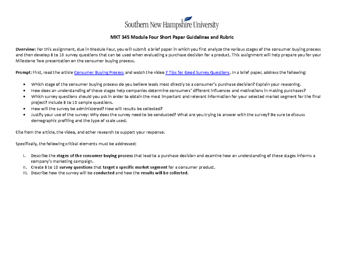 MKT 345 Module Four Short Paper Guidelines and Rubric - This assignment ...