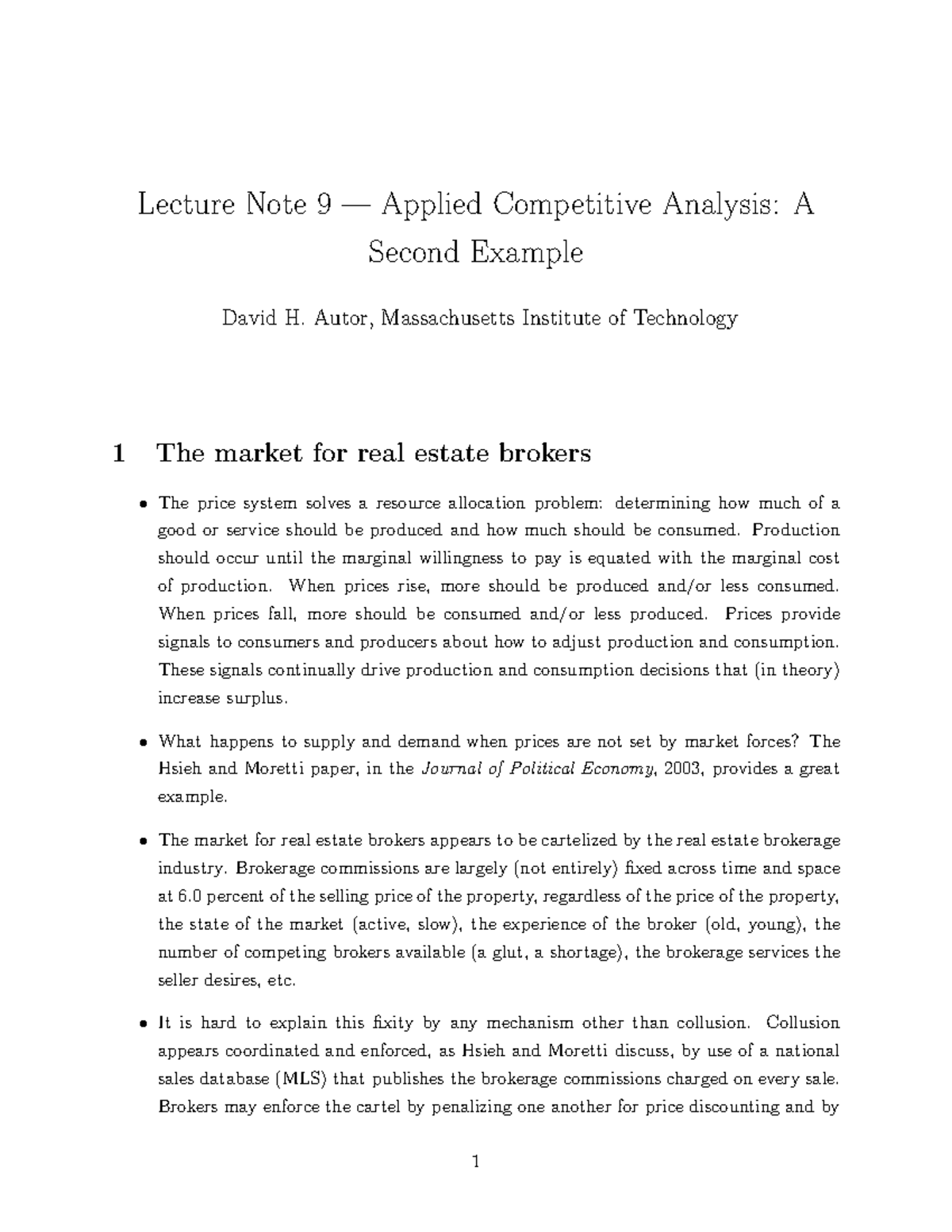 Lecture Note 9 — Applied Competitive Analysis: A Second Example - Autor ...