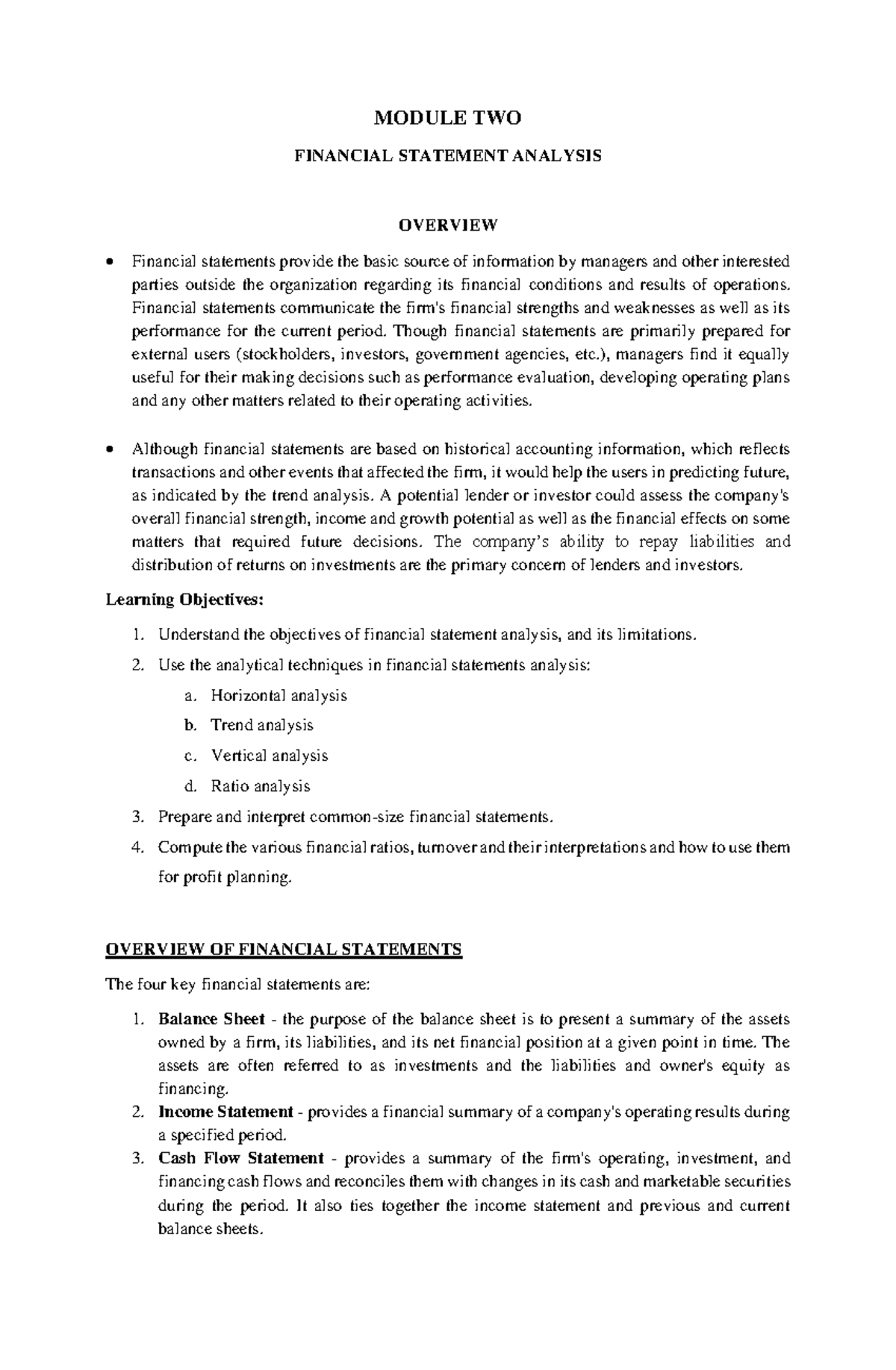 Fin Man AE 1 9 Module 2 FS Analysis - MODULE TWO FINANCIAL STATEMENT ...