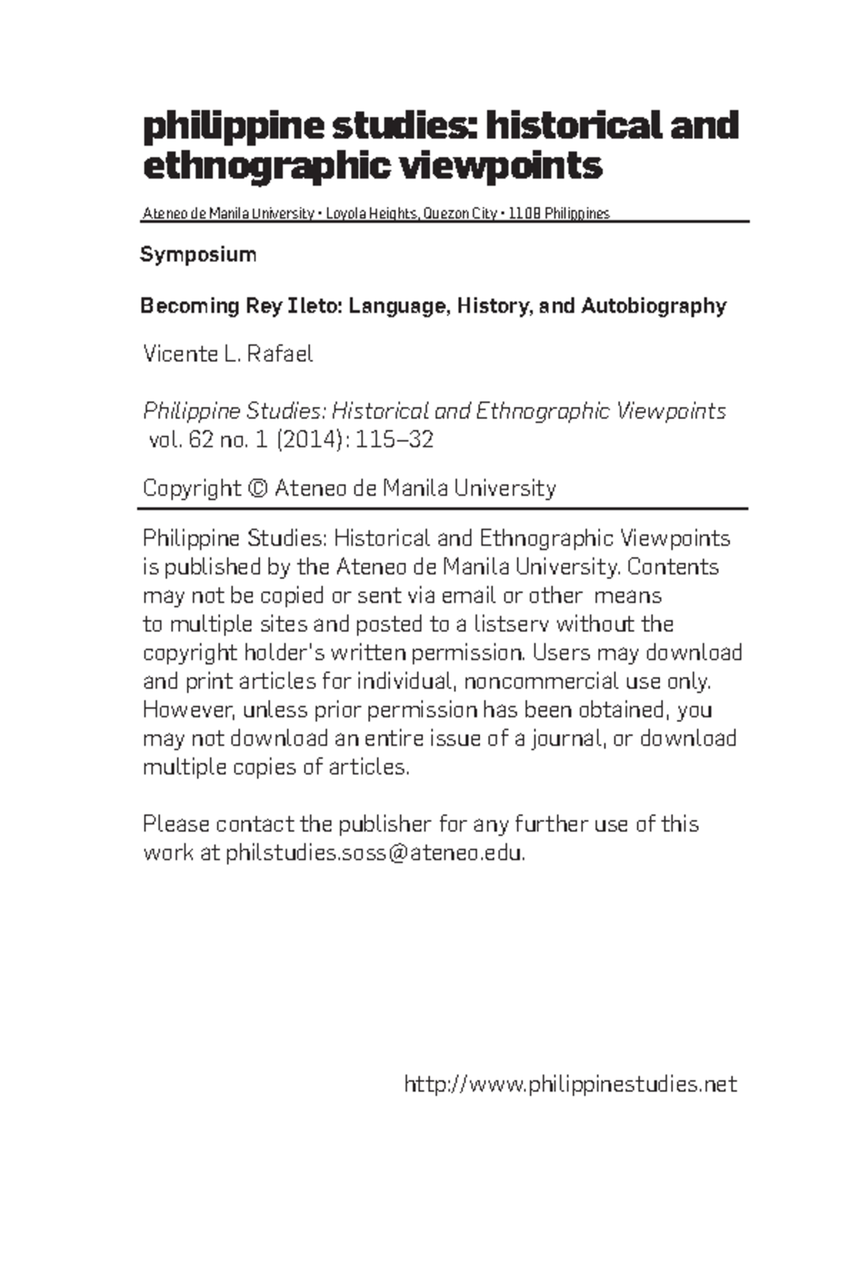 Becoming Rey Ileto Language, History, and Autobiography - philippine ...