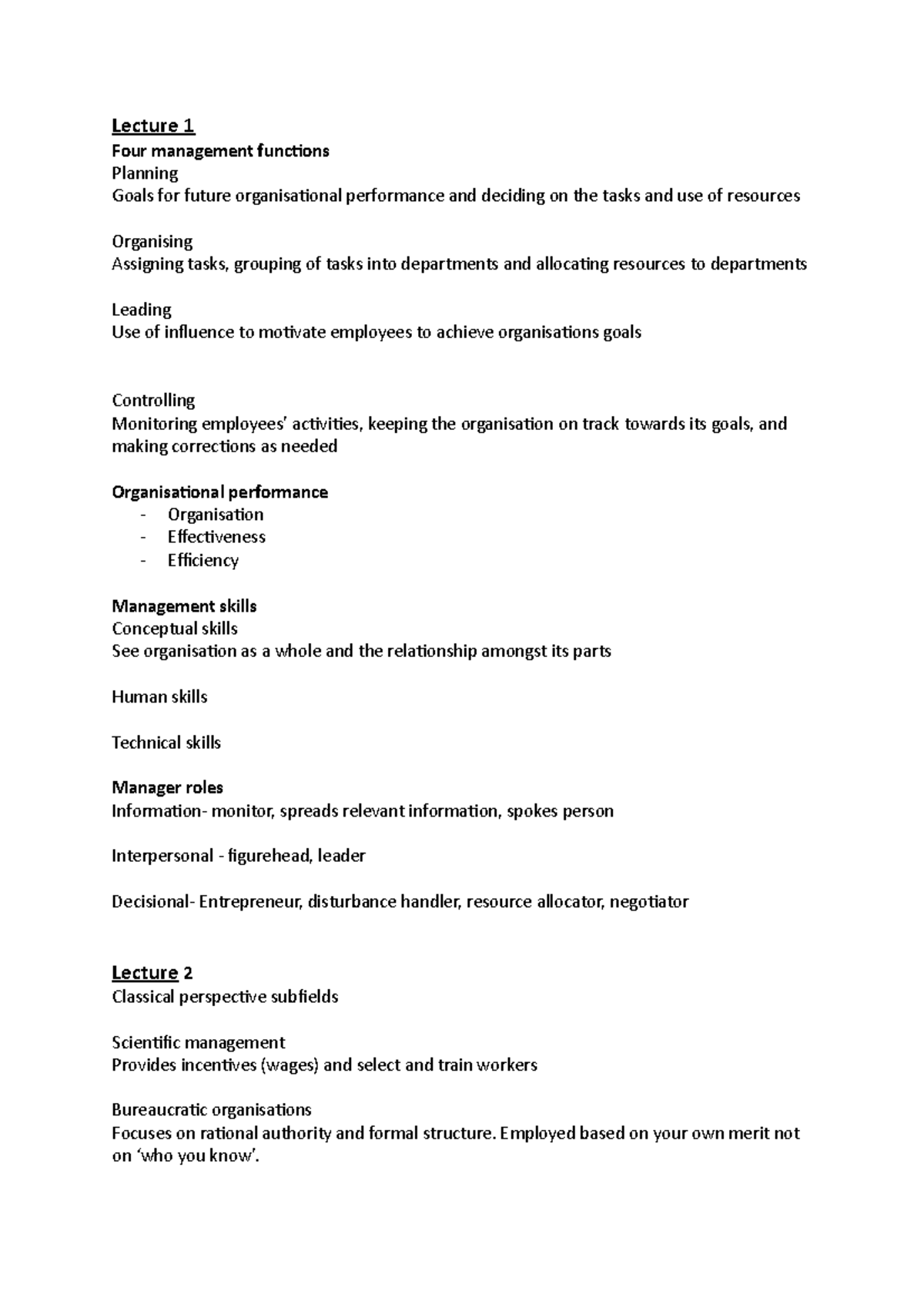 Mop revision - 1001 - Adelaide University - Studocu