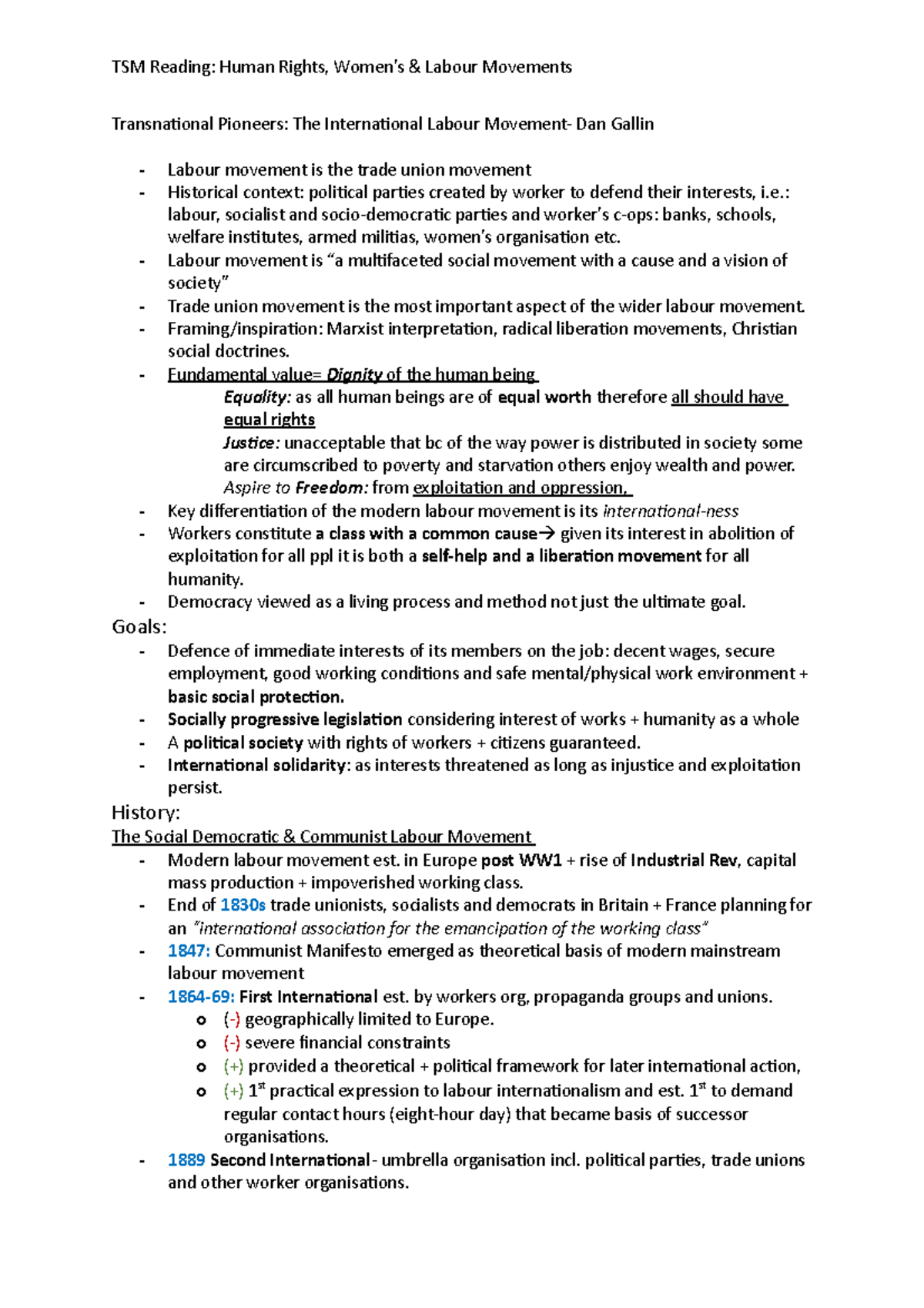 TSM Reading- Human Rights, Women’s & Labour Movements - TSM Reading ...