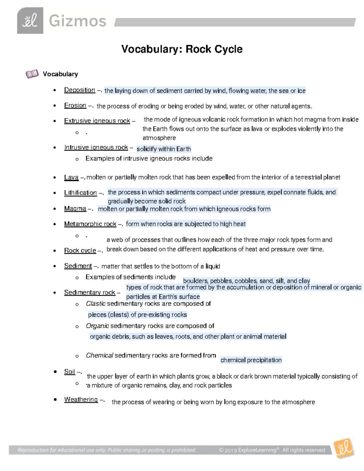 Claudia Gail - Rock Cycle Vocab - 2019 Vocabulary: Rock Cycle ...