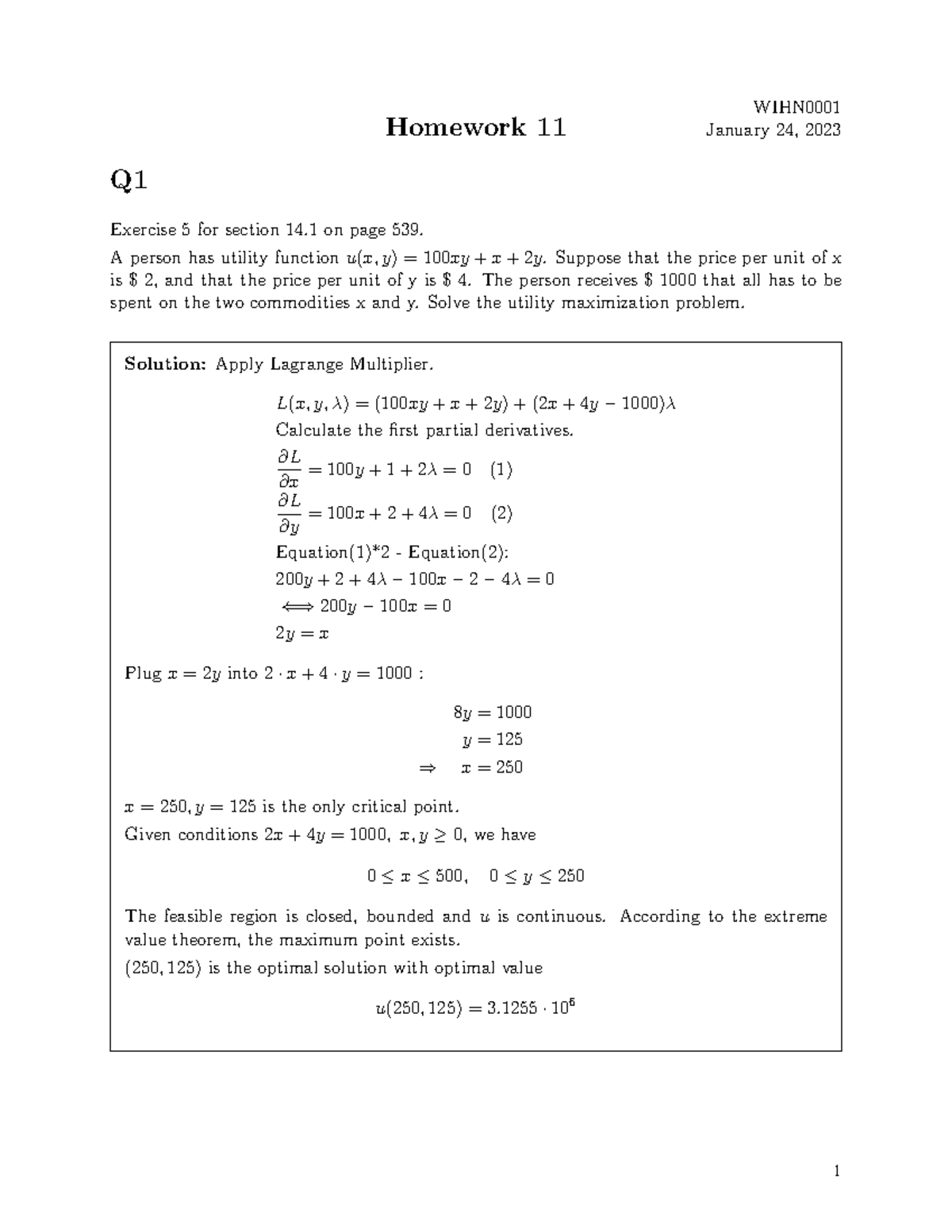 Math Week11 w A - Good - Homework 11 January 24, 2023 Q Exercise 5 for ...