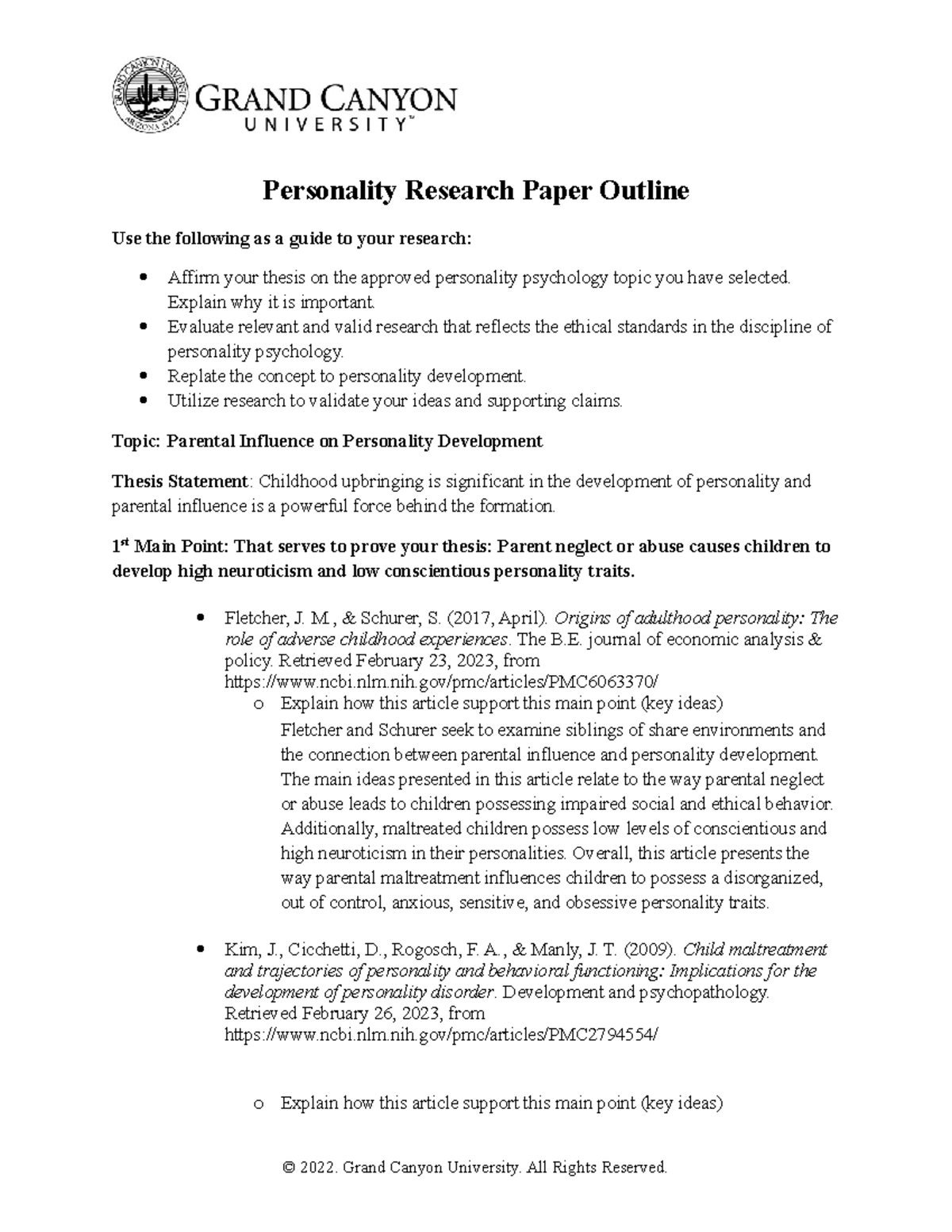 Personality Research Paper Outline - Explain why it is important ...