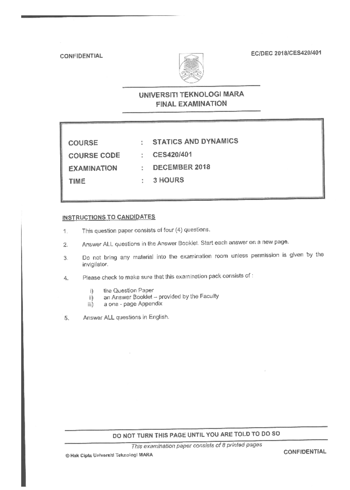 Faculty Civil Engineering 2019 Session 1 - Degree CES420 401 - Solid Mechanics - Studocu