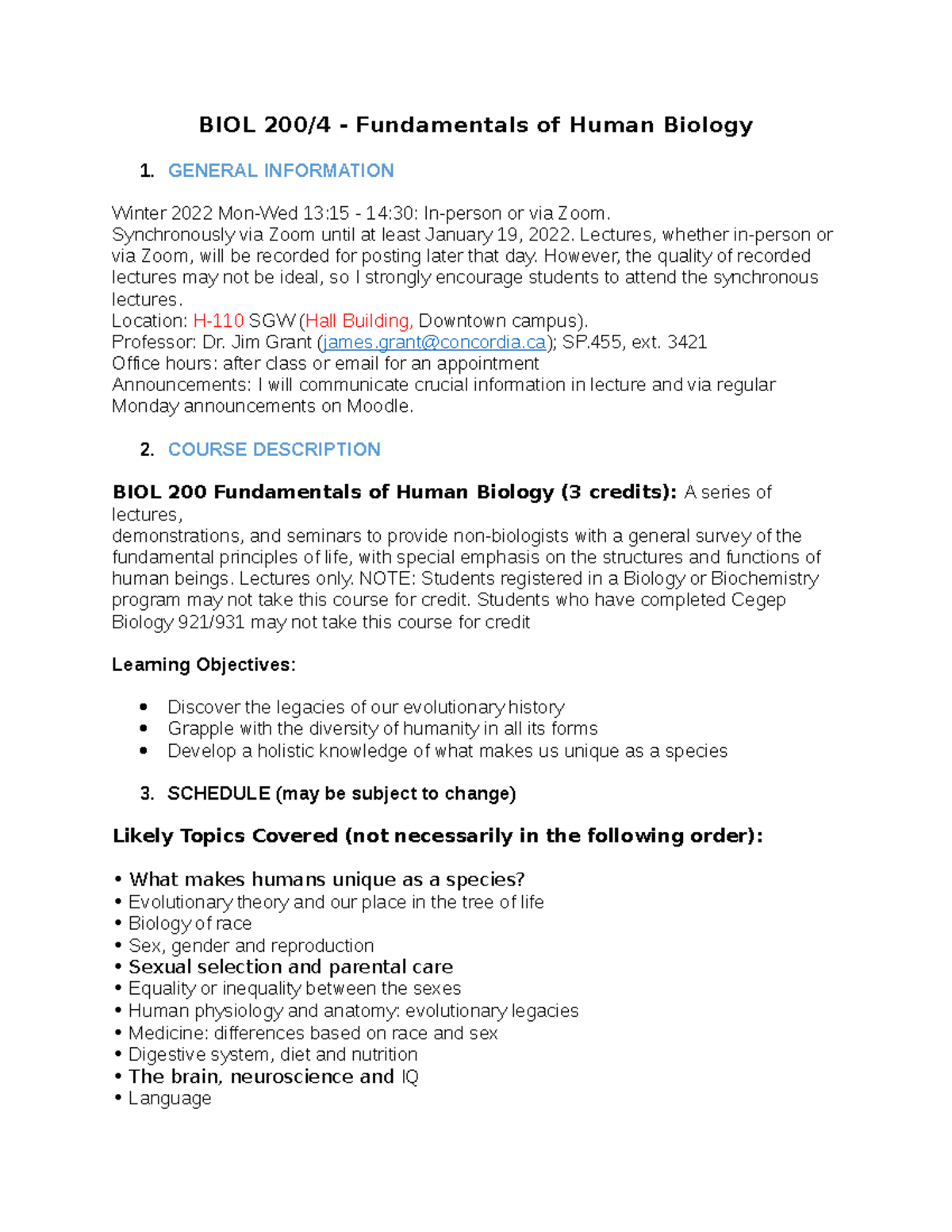 BIOL 200 - Course Syllabus Outline 2022 - BIOL 200 - Concordia - Studocu