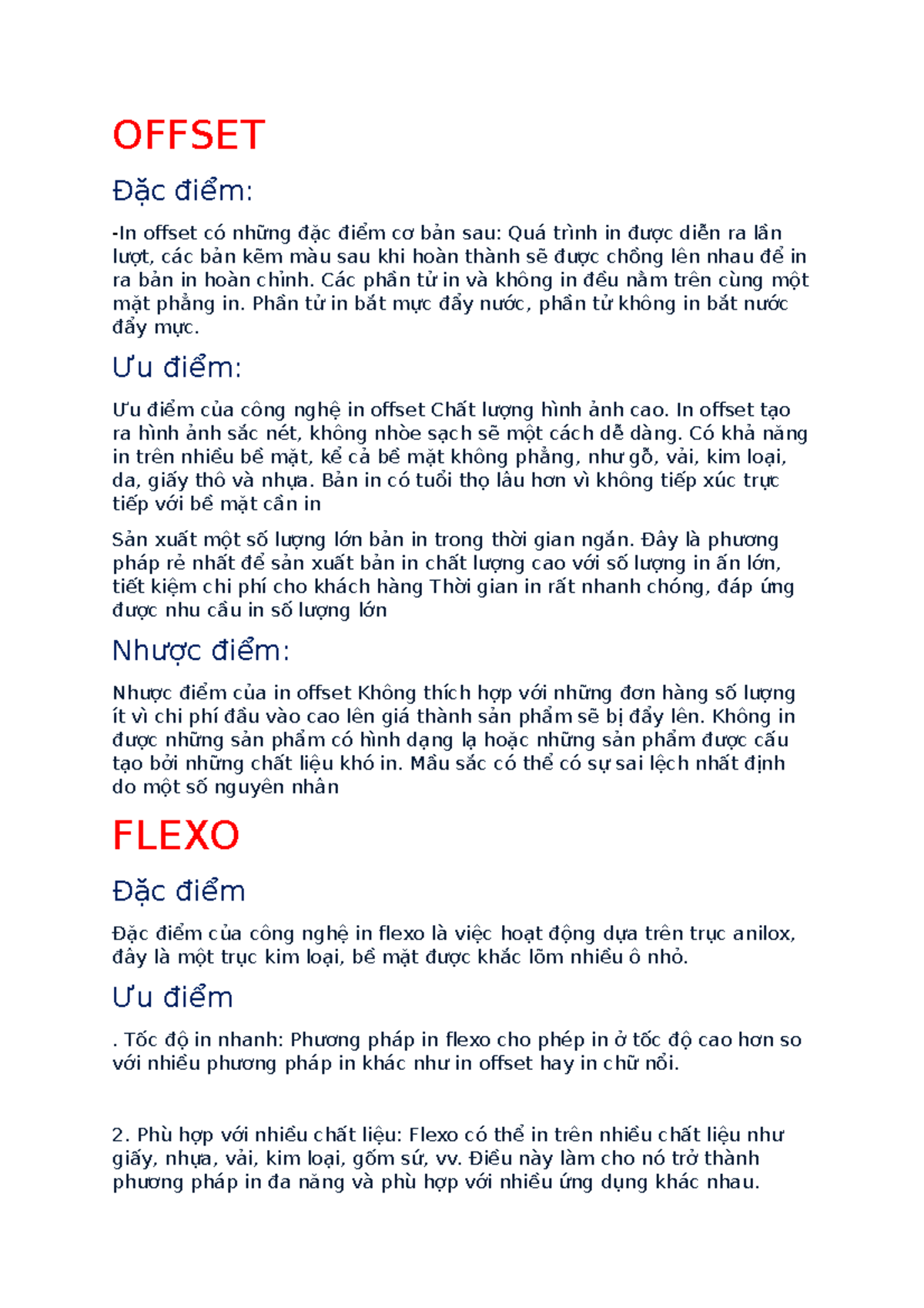 Offset - OFFSET Đặc điểm: - In offset có những đặc điểm cơ bản sau: Quá ...