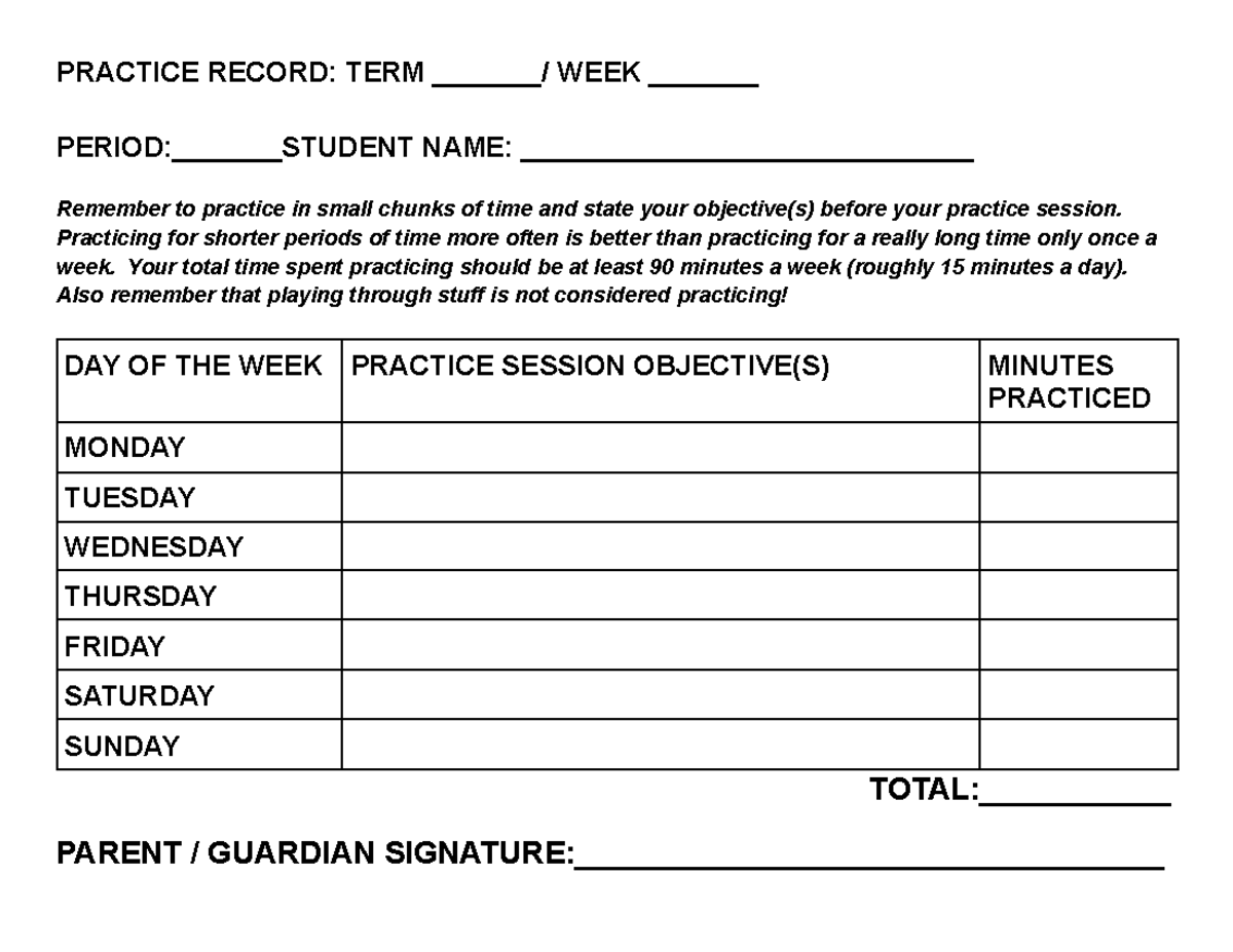 Practice+ Record - asdfasdf - PRACTICE RECORD: TERM _______/ WEEK ...