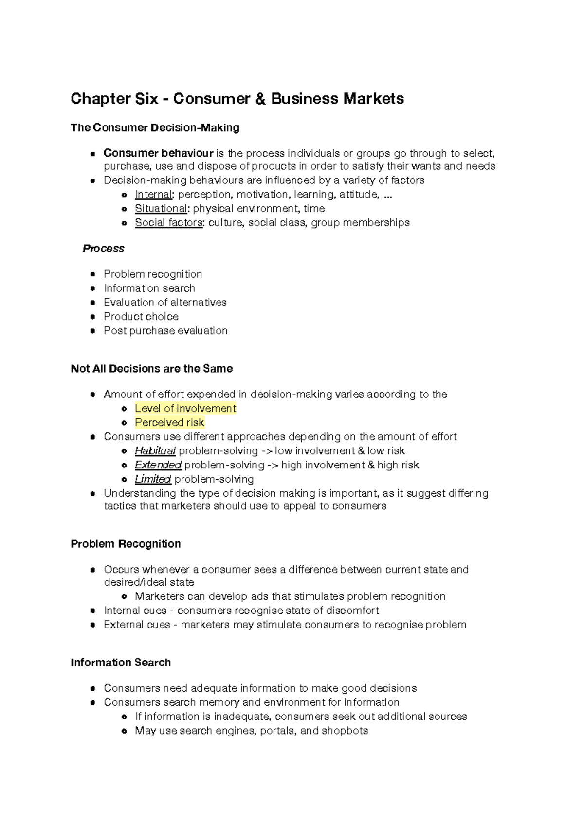 Chapter 6 - Consumer & Business Markets - Chapter Six - Consumer ...