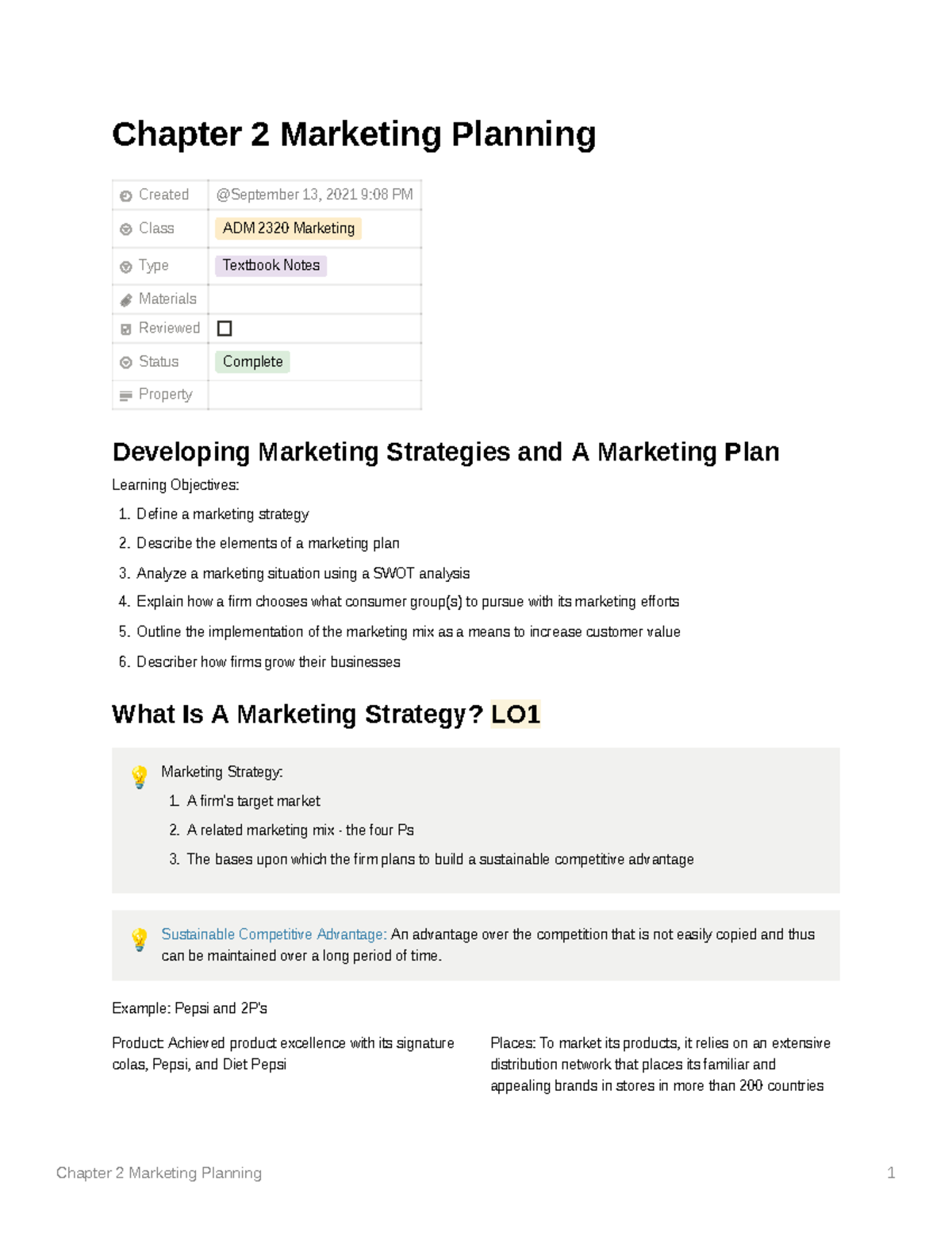 Chapter 2 Marketing Planning - Chapter 2 Marketing Planning Created ...
