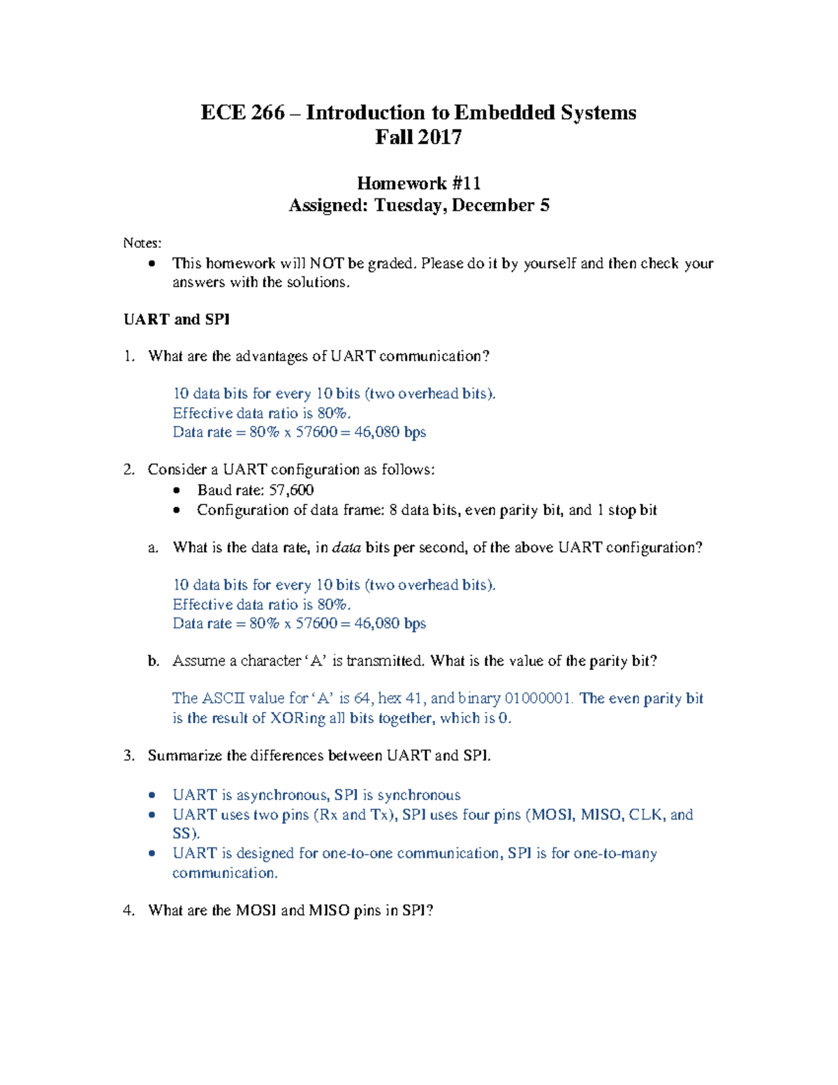 Homework 11-solutions - ECE 266 – Introduction to Embedded Systems Fall 2017 Homework #11 ...