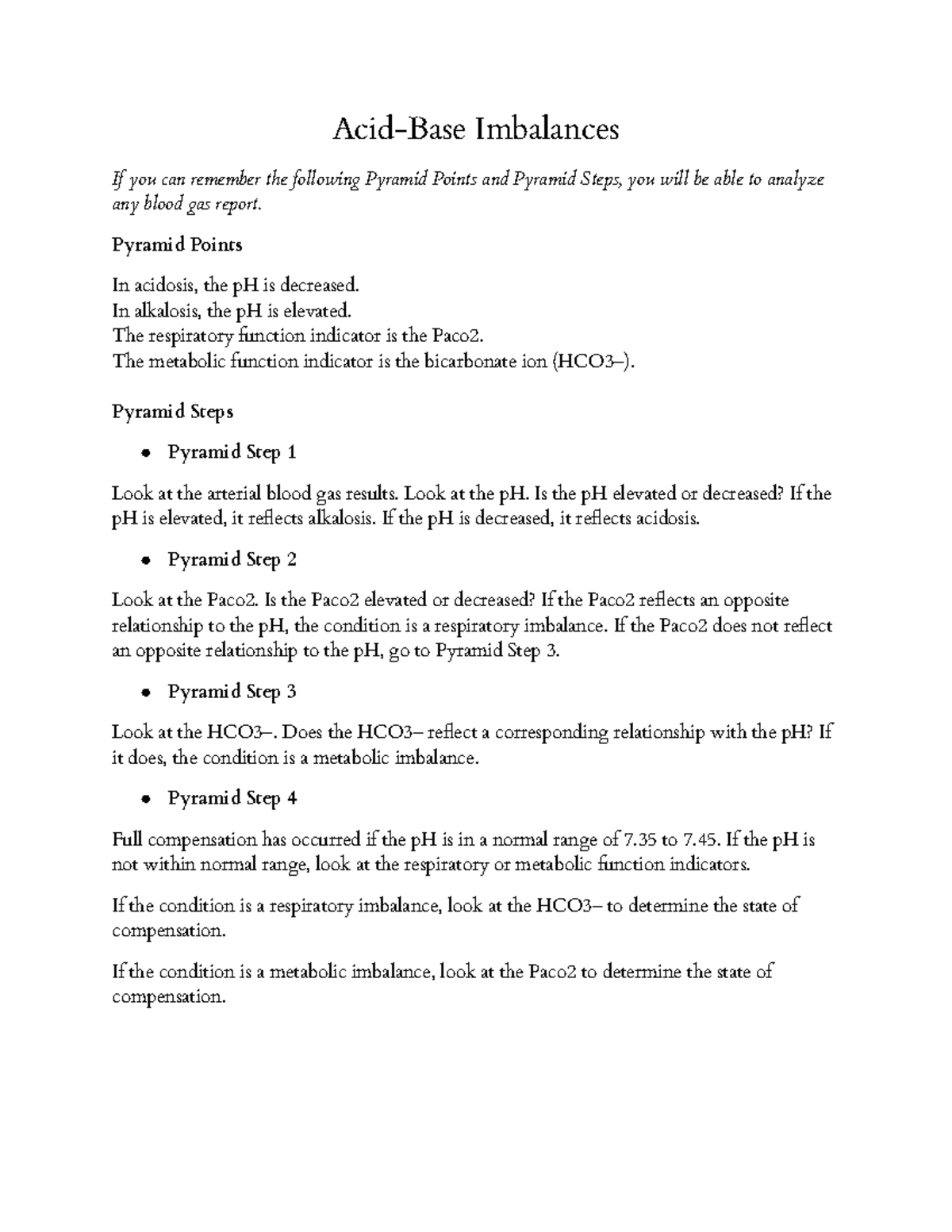 Acid-Base Imbalances - Lectures notes - Acid-Base Imbalances If you can ...