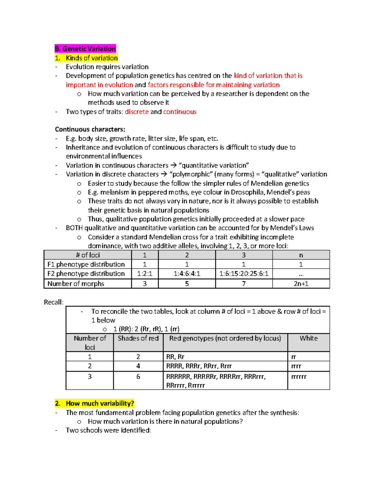 B. Genetic variation - lecture notes - B. Genetic Variation Kinds of ...