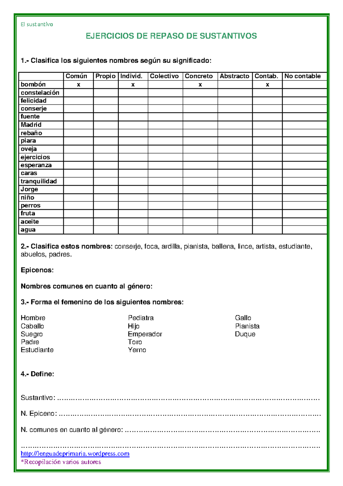 Ejercicios prácticos de sustantivos - lenguadeprimaria.wordpress ...