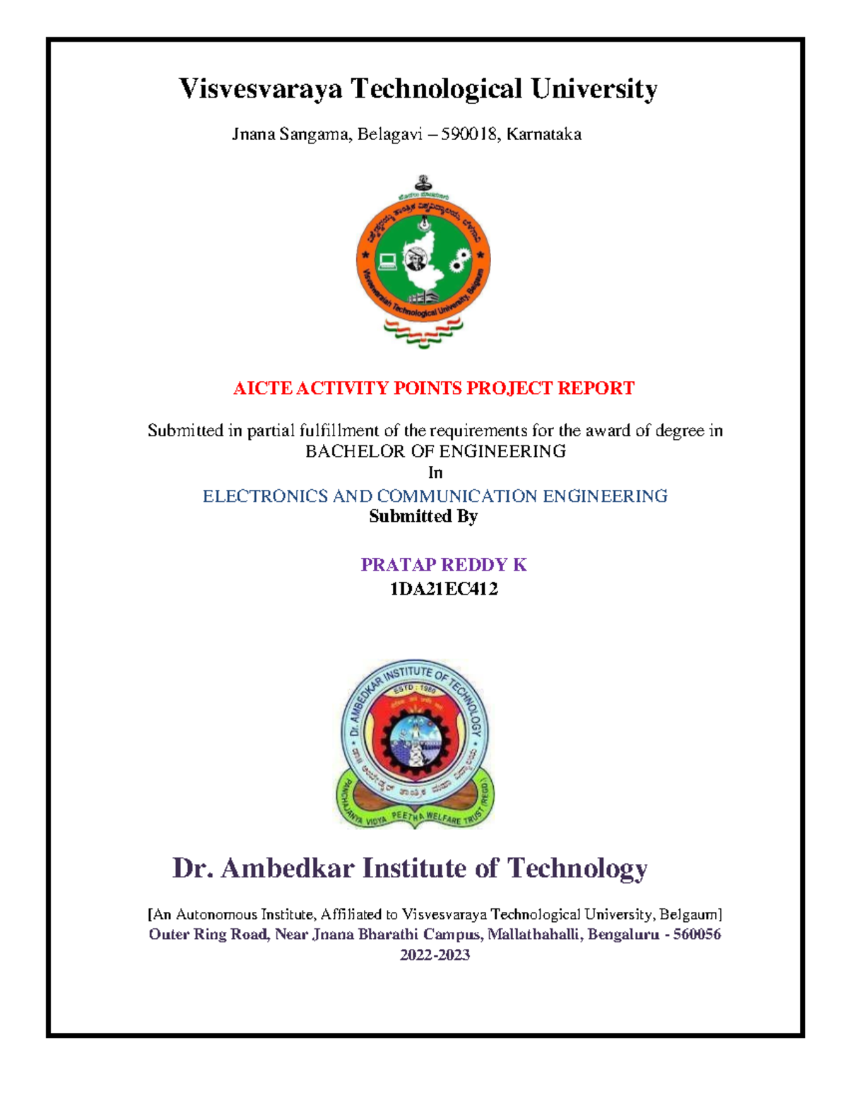 Pratap Reddy K Aicte - Visvesvaraya Technological University Jnana ...