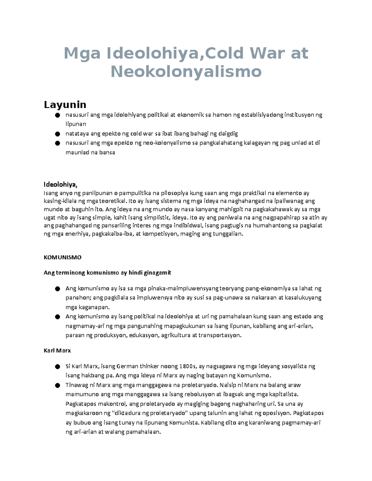 Lesson Ideolohiya, Cold war Neocolonialism - Mga Ideolohiya,Cold War at ...