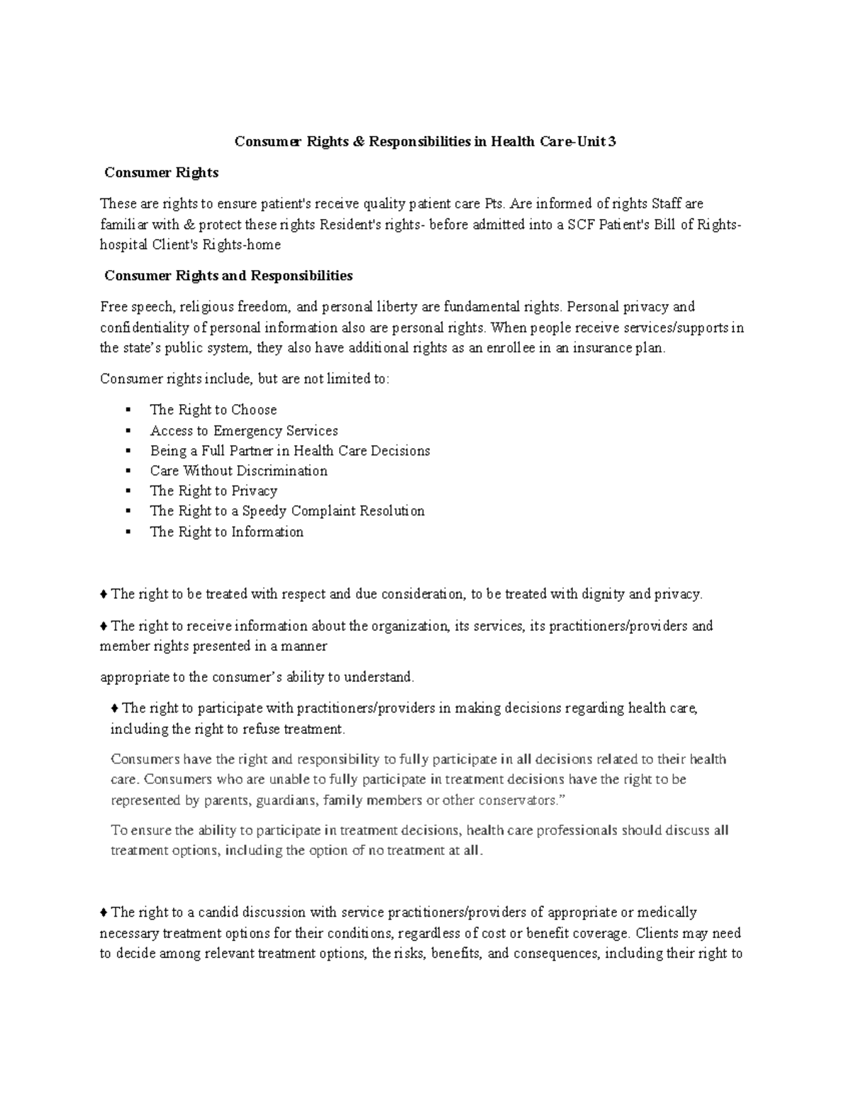 Consumer rights - notes - Consumer Rights & Responsibilities in Health ...