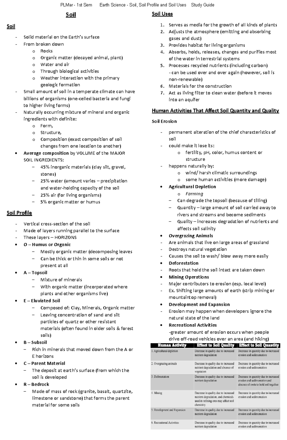 Plmar Earth Science 1st Sem 2nd Quarter Study Guide 1 - Soil Soil Solid ...